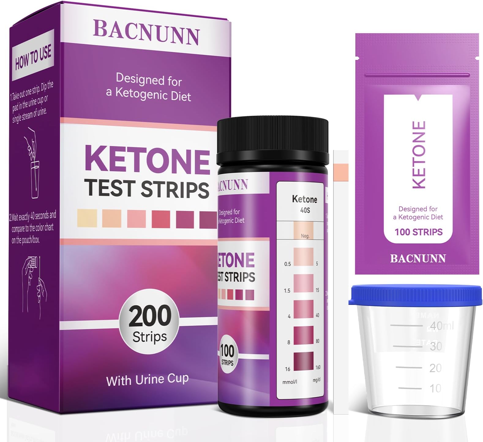Amazon.com: BACNUNN Ketone Test Strips - Upgraded 200 Keto Strips Urine ...