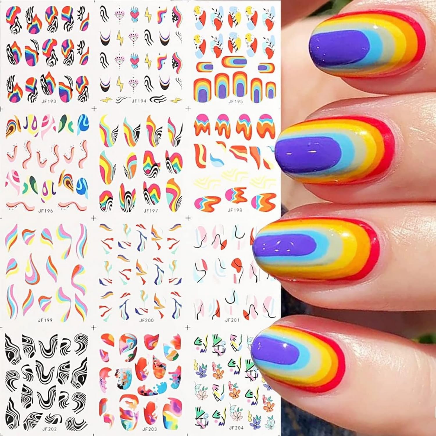 Amazon.com: Summer Nail Art Sticker Transfer Nail Stickers Colorful ...