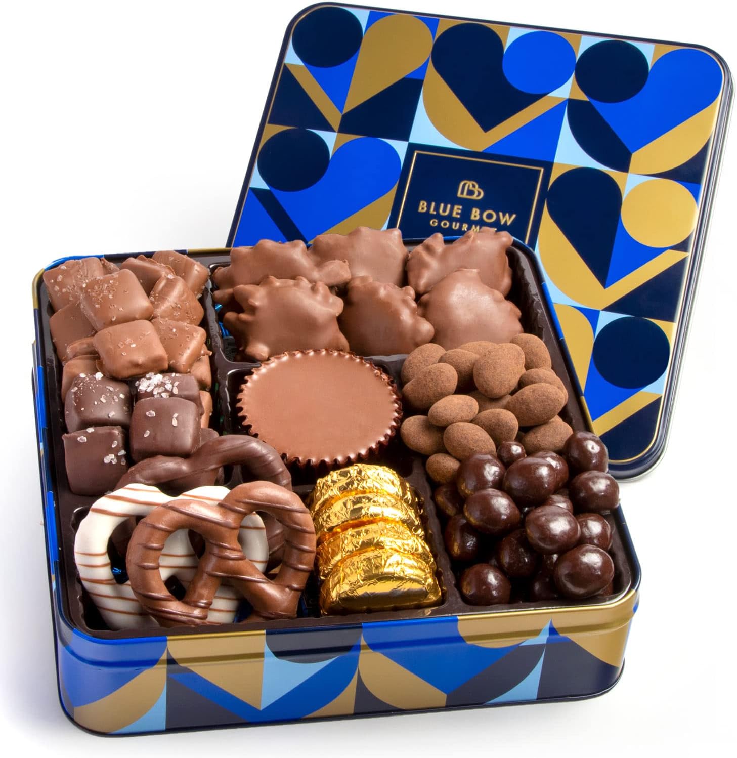 Amazon.com : Blue Bow Gourmet Artisanal Chocolate Assortment Gift Tin ...