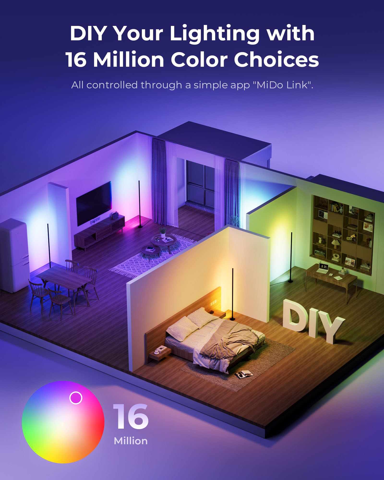 Light Bar Smart RGB LED Corner Floor Lamp - 16 Million Colors With App ...