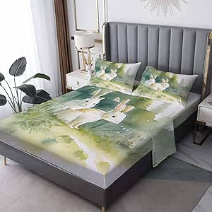 Amazon.com: zcsm Rabbit Sheets Full Size Sheet Sets - Cute Bunny Bed ...