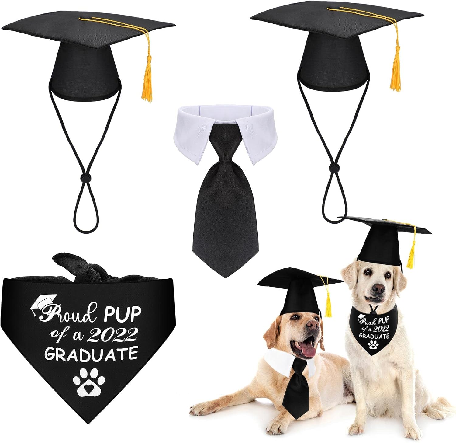 Amazon.com : 4 Pcs Pet Graduation Caps with Bow Tie and Bandana Yellow ...