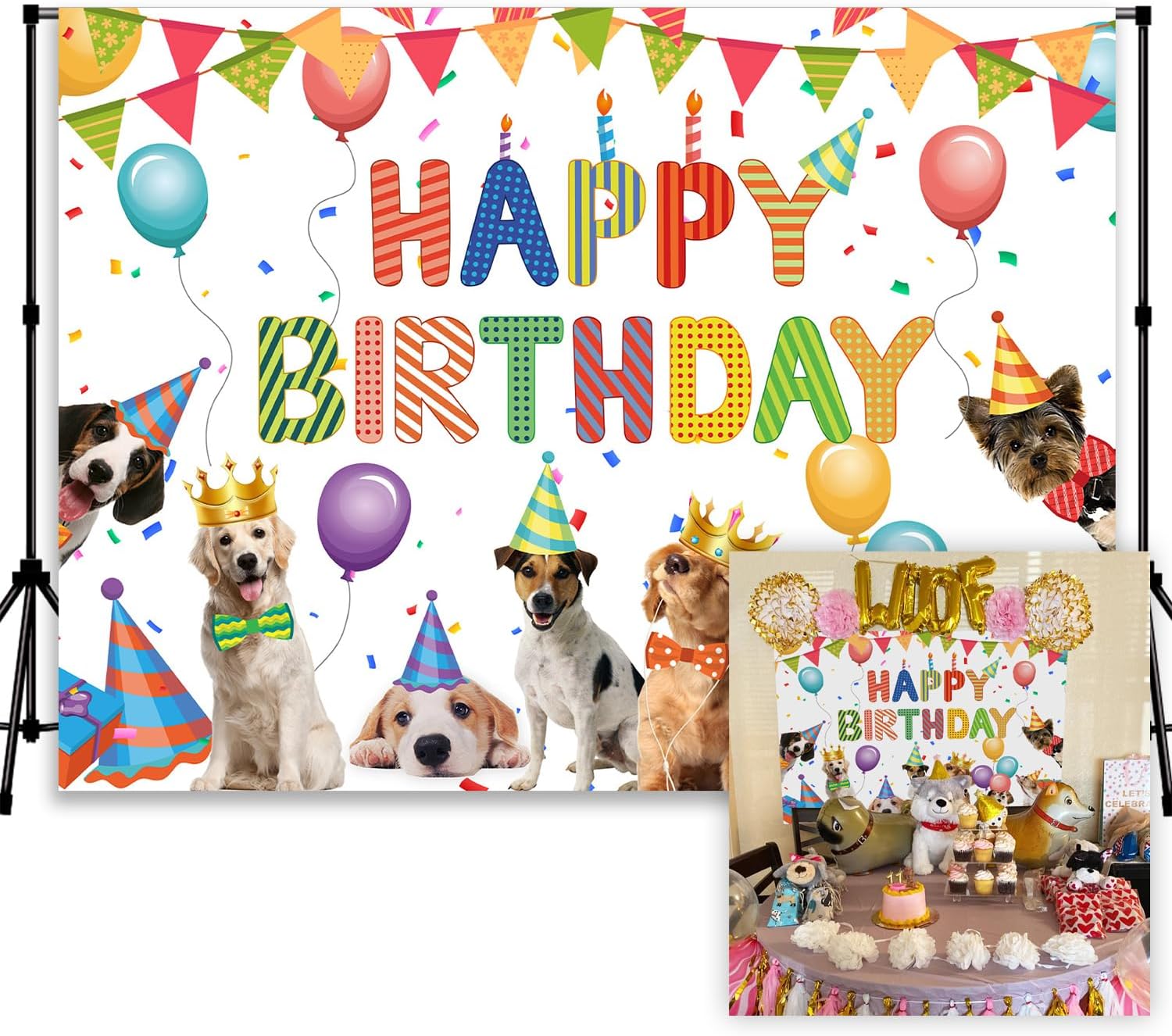 Amazon.com : QICAIYUN 7x5ft Dog Happy Birthday Backdrop Cute Puppy Dog ...