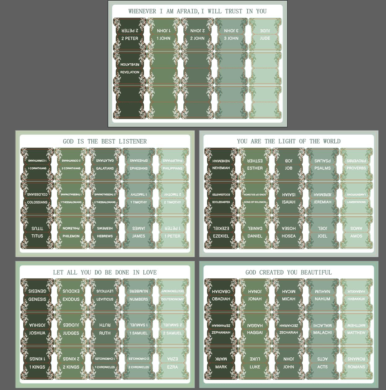 Amazon.com : JarThenaAMCS 75Pcs Laminated Bible Tabs Greenery Index ...