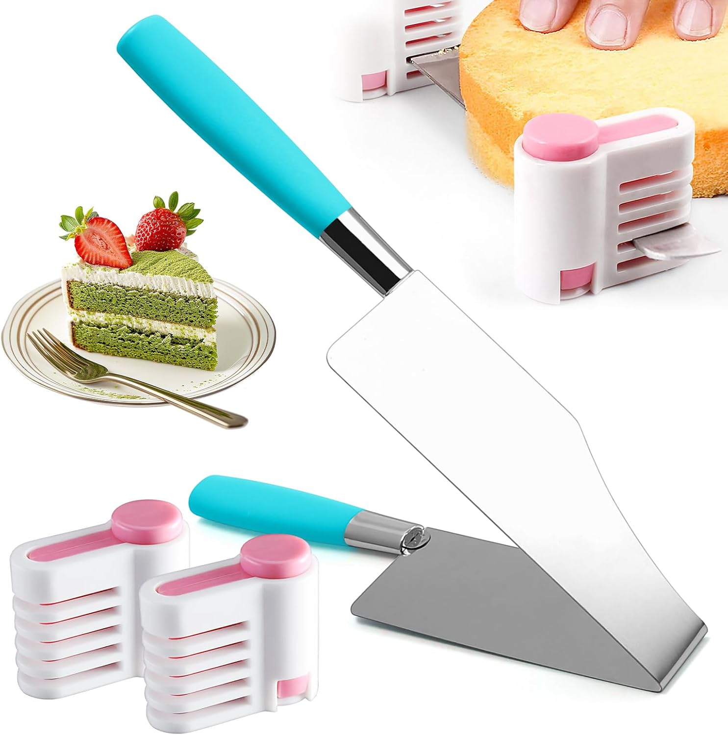 Amazon.com | Stainless Steel Cake Cutter with Leveler Slicer ...