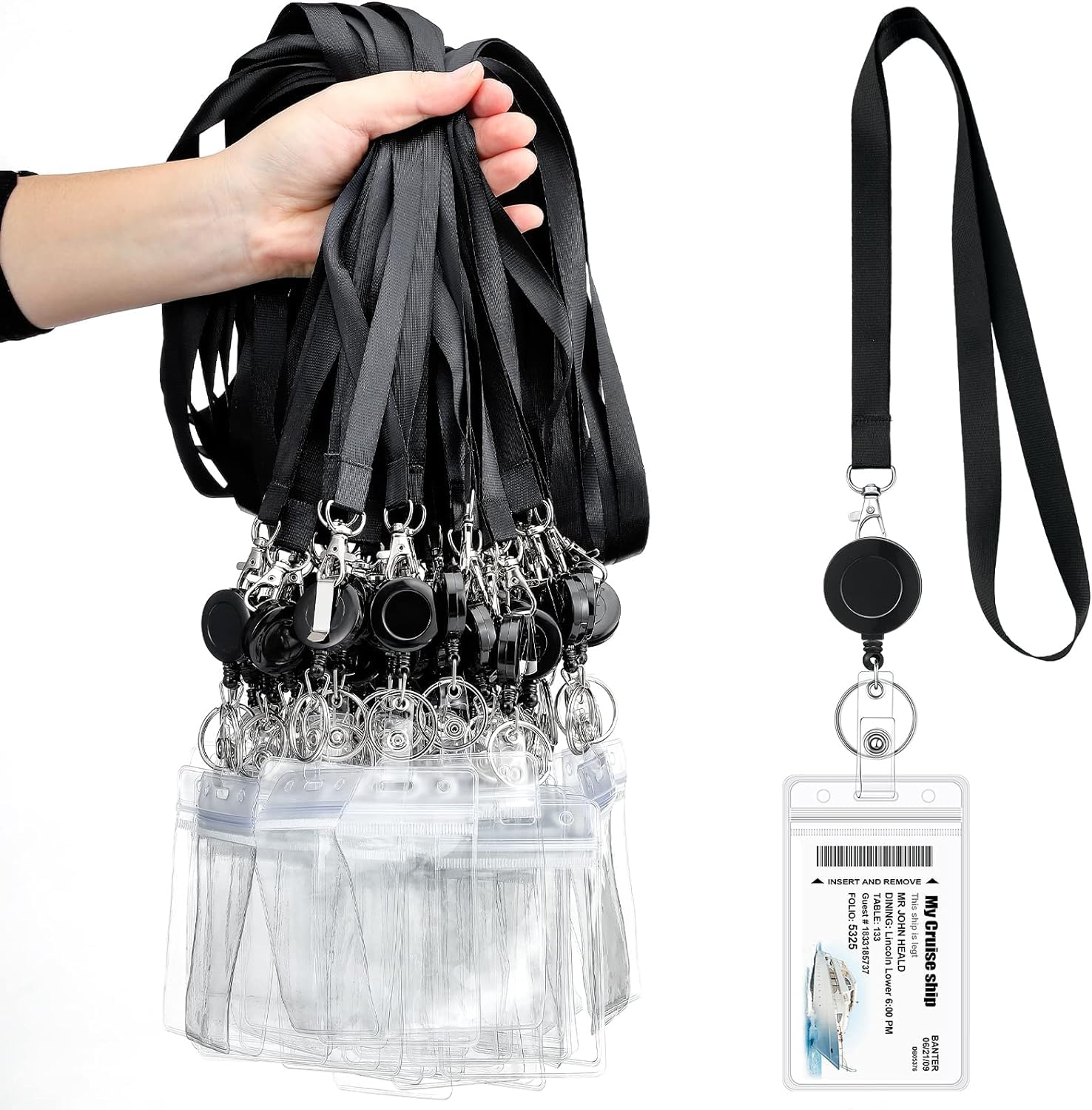 Black Lanyards Bulk Retractable Lanyards with ID Holder Set Black Badge ...