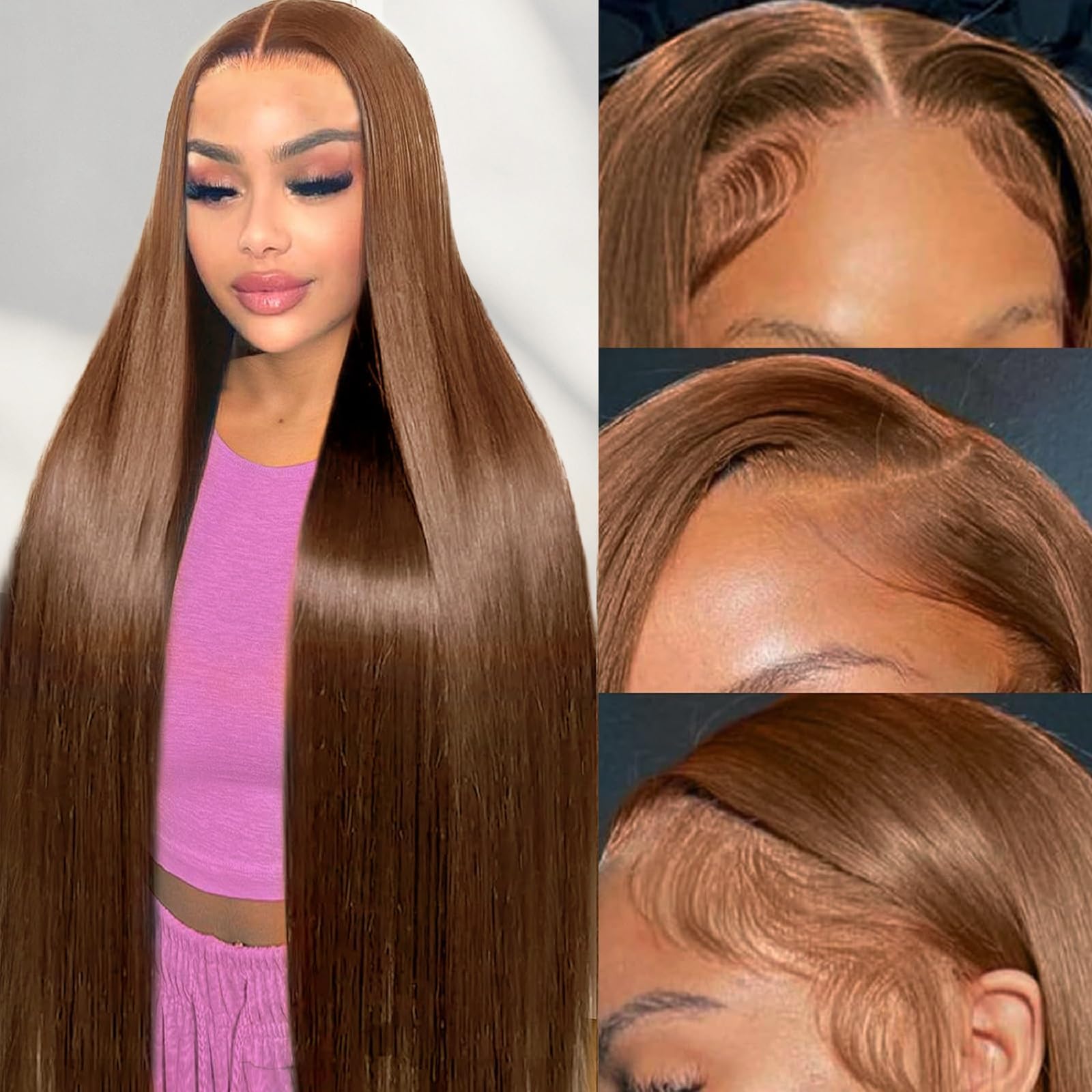 Amazon.com : Cypha 28 Inch Chocolate Brown Lace Front Wigs Human Hair ...