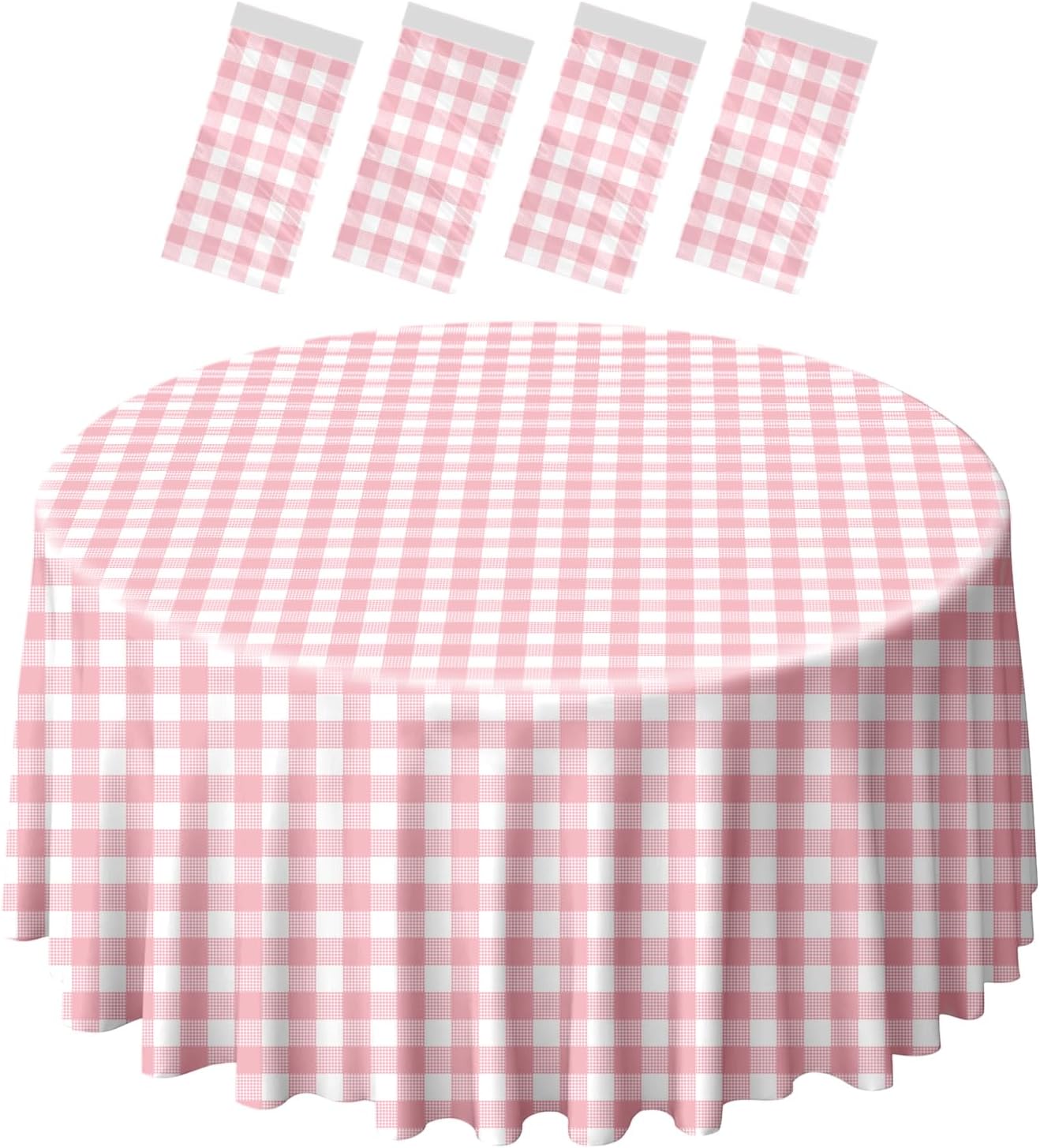Amazon.com: SietDESEO 4 Pack Pink Gingham Tablecloth Round 84 x 84 Pink ...