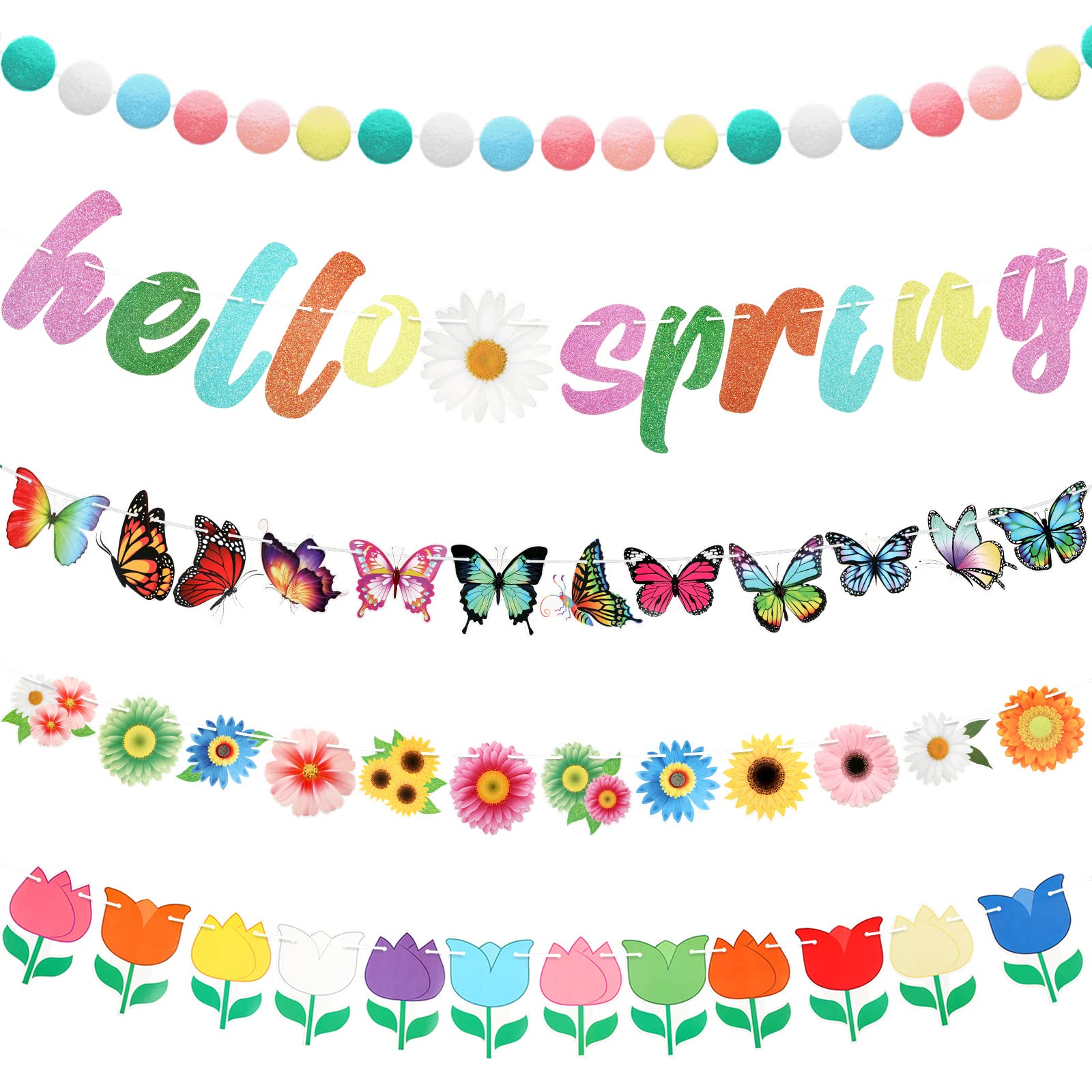Amazon.com: 5 Pcs Spring Garland Decorations Hello Spring Banner Spring ...