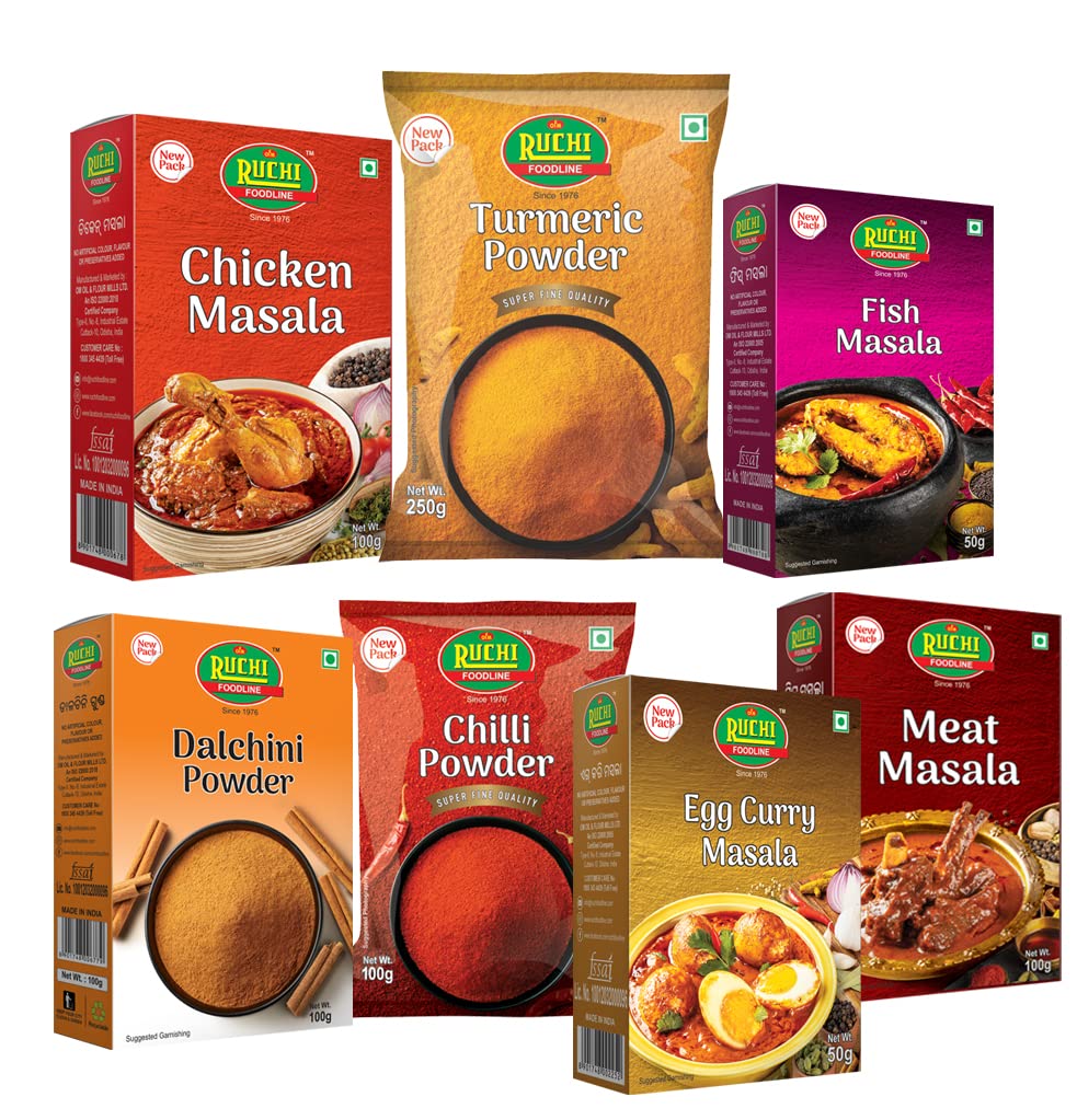 RUCHI Combo Pack(Turmeric Powder 250gm,Chilli Powder 100gm, Fish Masala ...