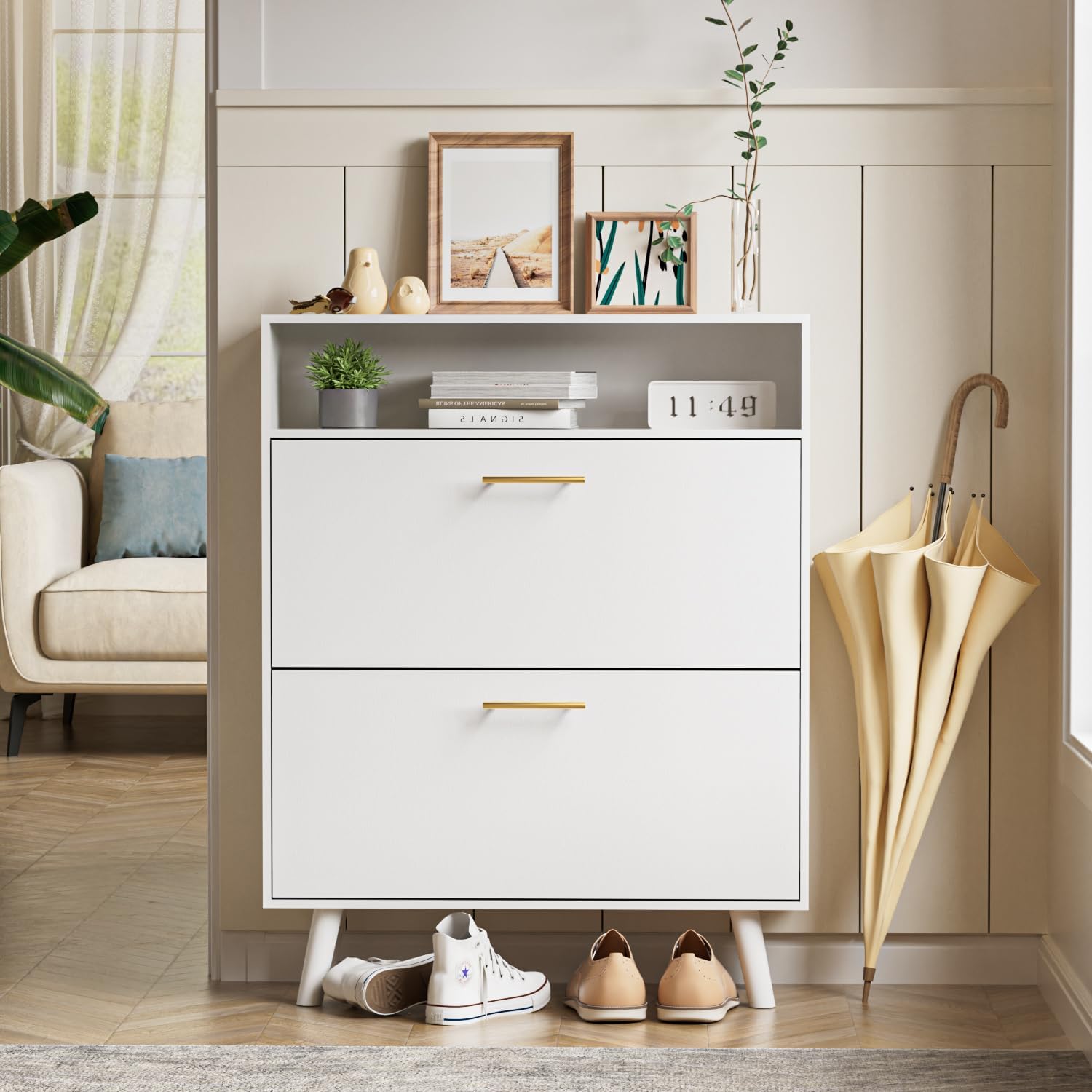 Amazon.com: Wananlanen White Shoe Storage Cabient with 2 Flip Drawer ...