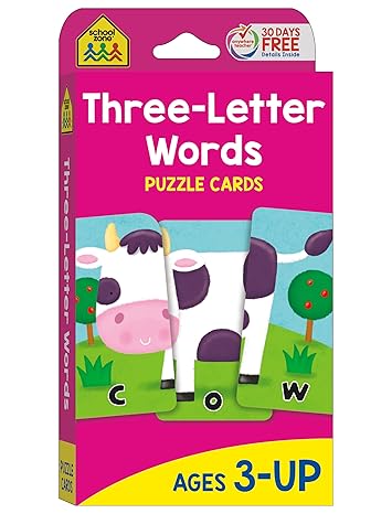 School Zone Three-Letter Words Puzzle Cards: 56 Flash Cards, Toddler ...