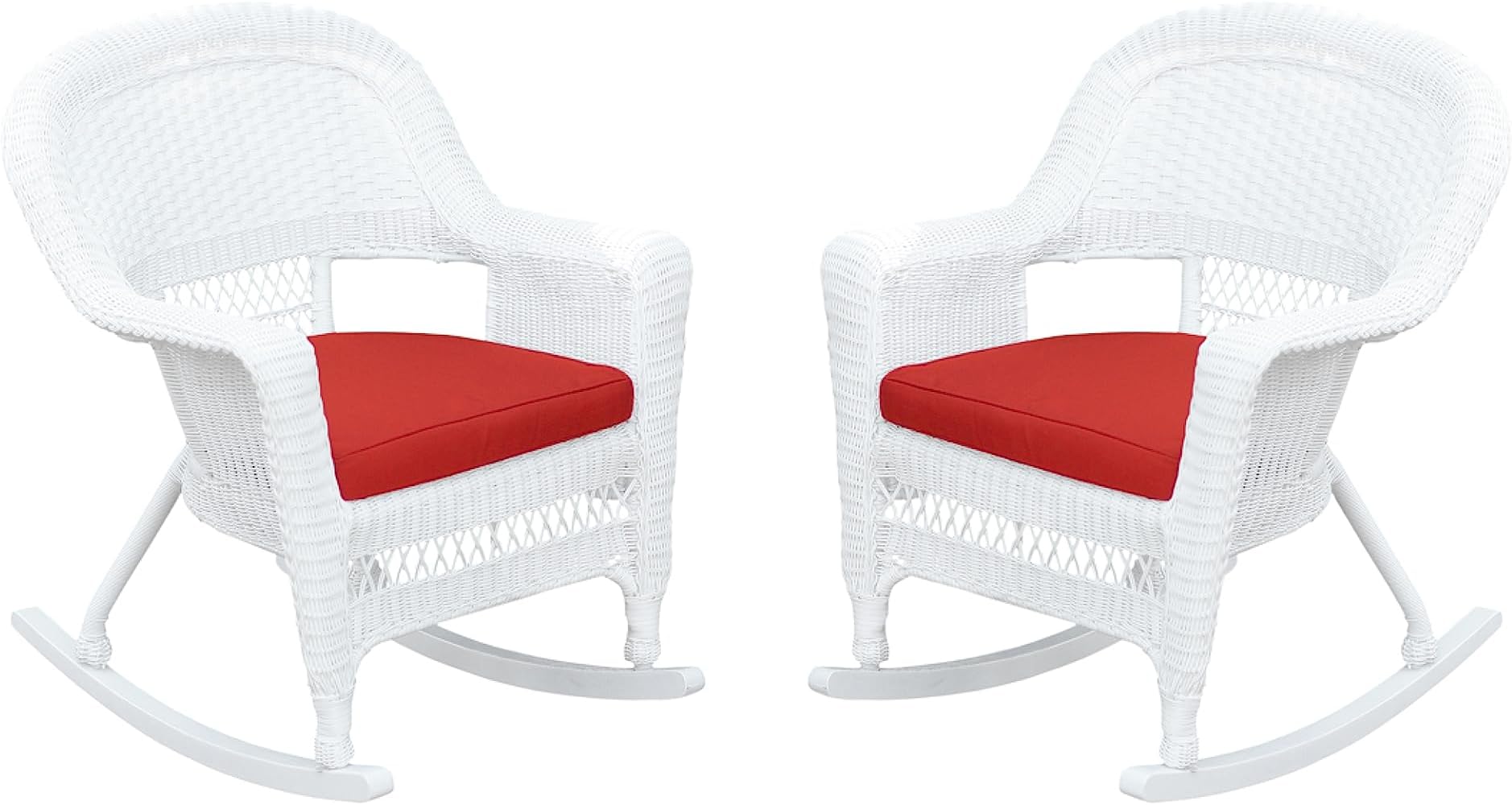 Amazon.com: Jeco Rocker Wicker Chair with Red Cushion, Set of 2, White ...