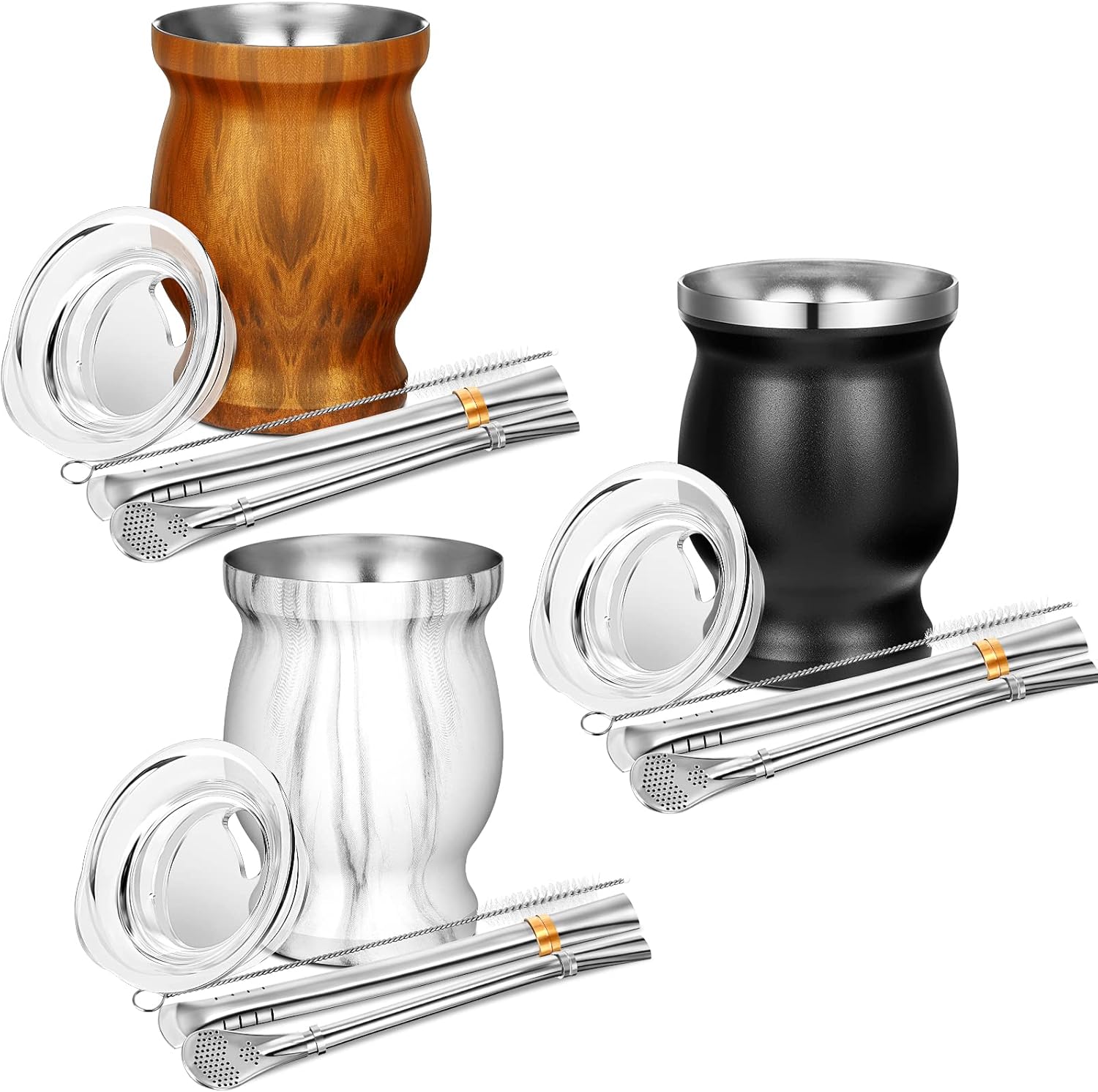 Amazon.com | Lallisa 3 Set 8 oz Yerba Mate Cup and Bombilla Set Include ...