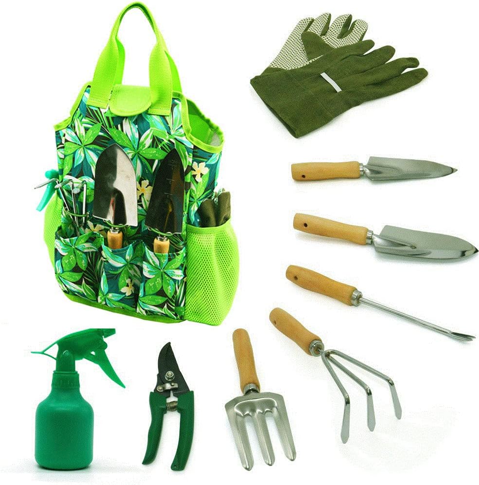 Amazon.com : 9-Piece Garden Tools Set with Gloves and Colorful Tote ...