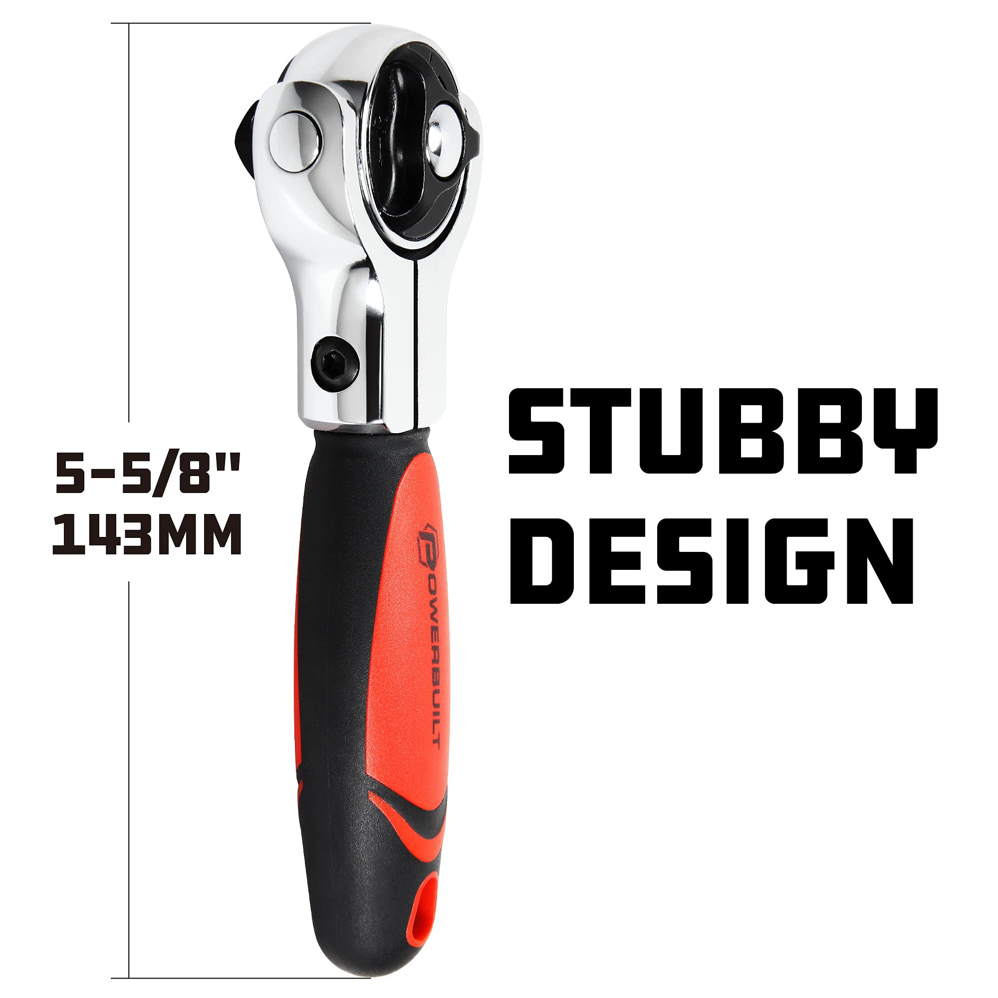 Snapklik.com : Powerbuilt 3/8 Inch Drive Swivel Head Stubby Ratchet