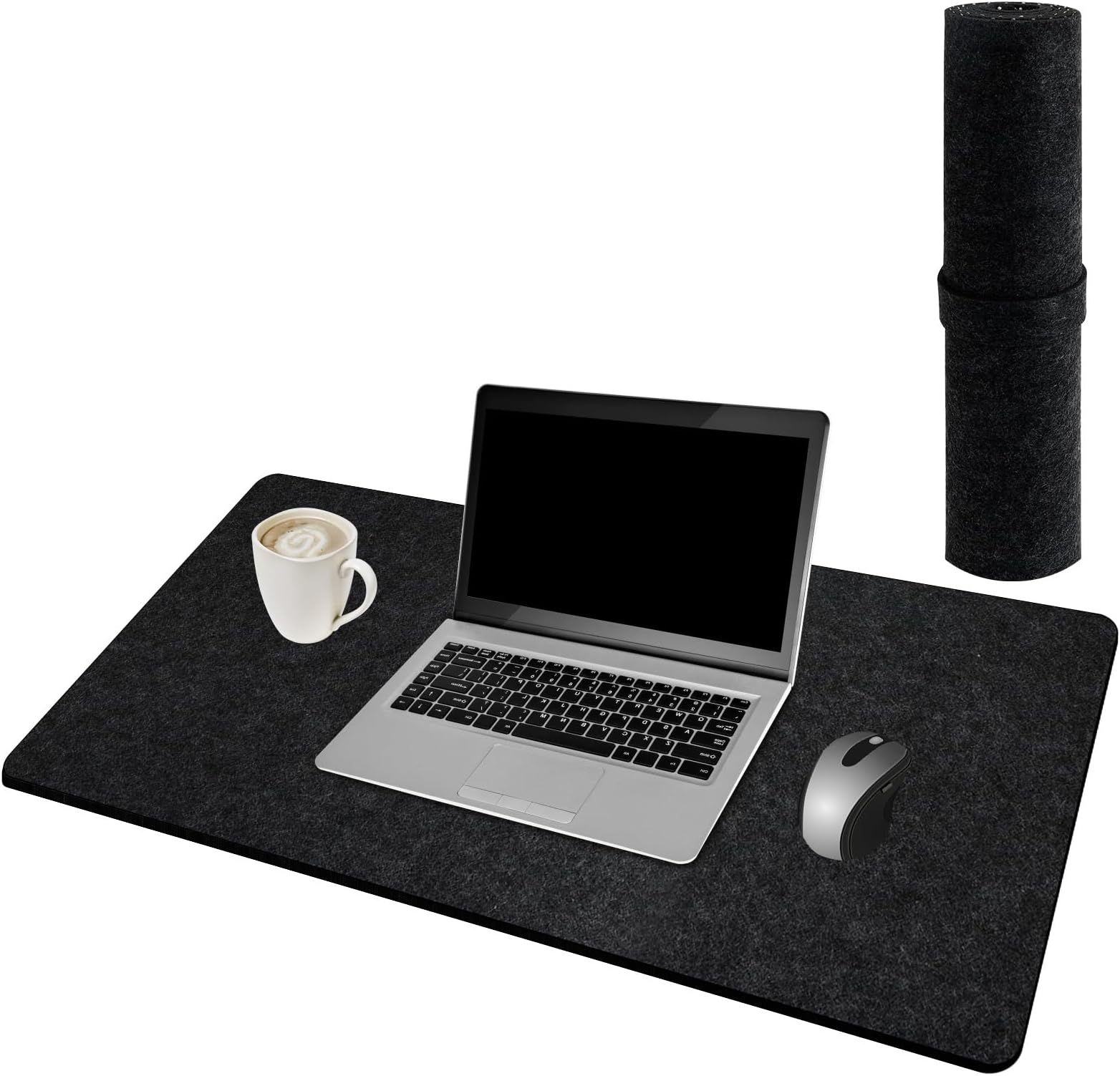 Felt Desk Mat Large, 100X40CM Non Slip Desk Mat Black Grey Felt Desk ...
