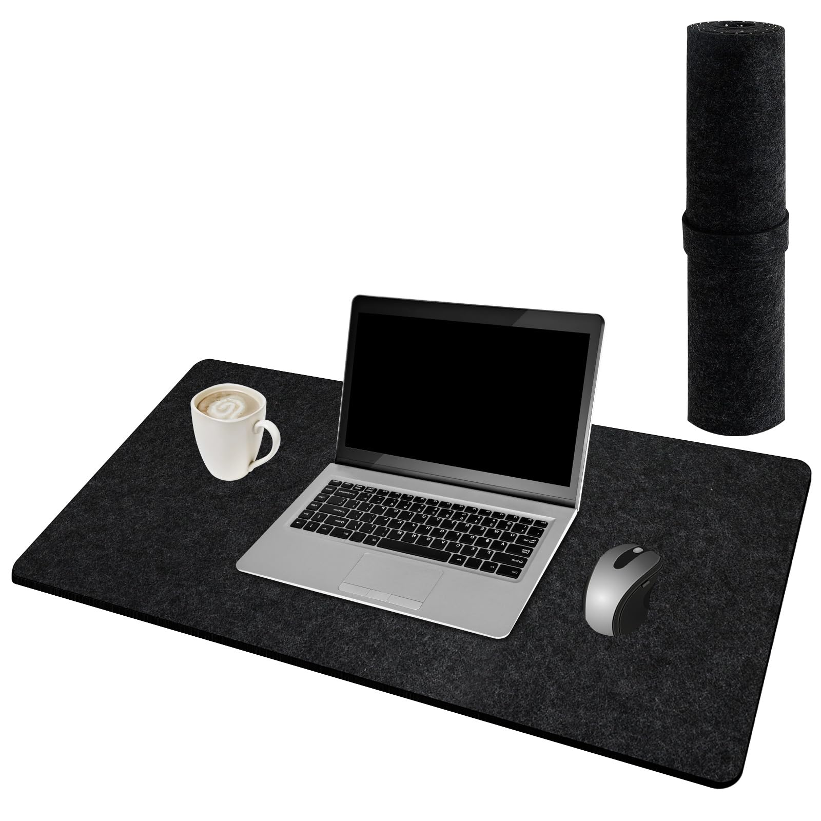 Felt Desk Mat Large, 100X40CM Non Slip Desk Mat Black Grey Felt Desk ...