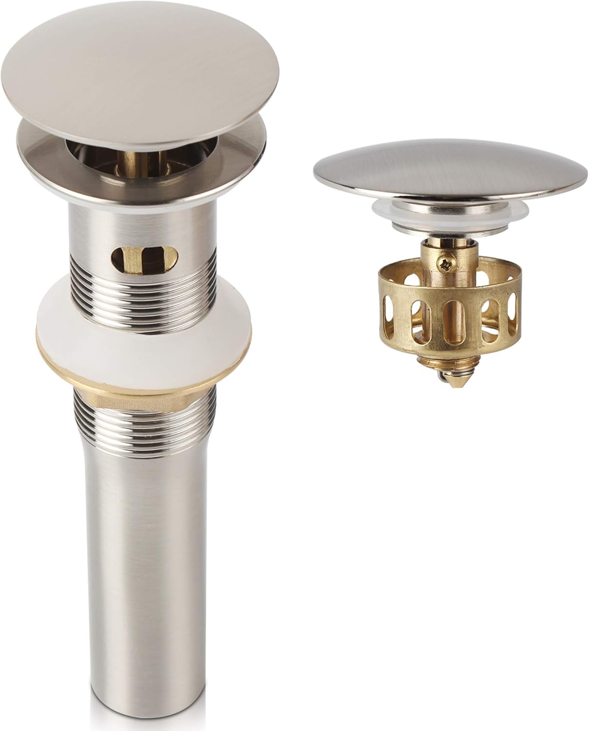 Amazon.com: Brushed Nickel Pop Up Sink Drain with Overflow, Bathroom ...