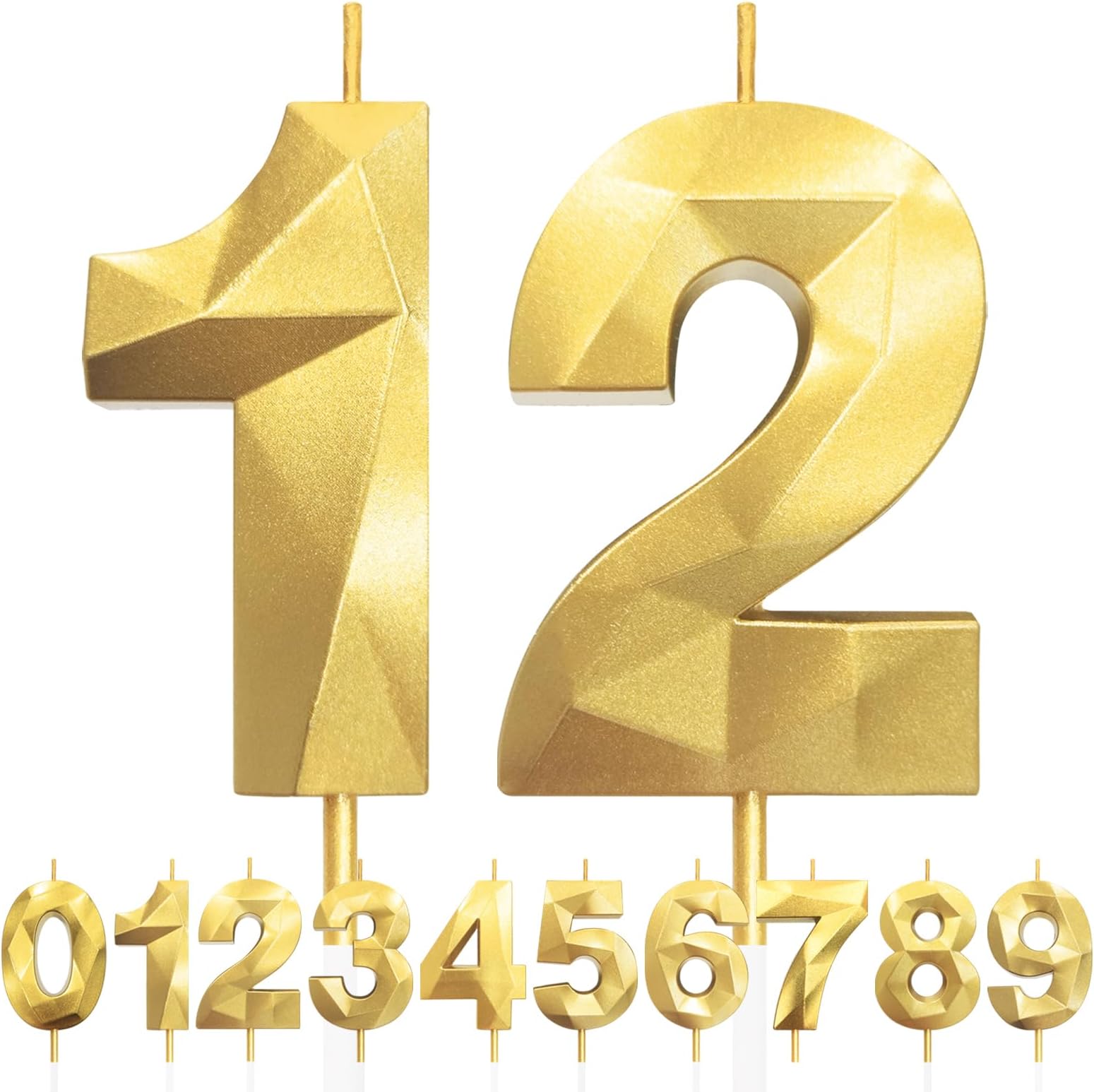 12th Birthday Candles, Number 12 Candle, Gold Birthday Candles for Cake ...