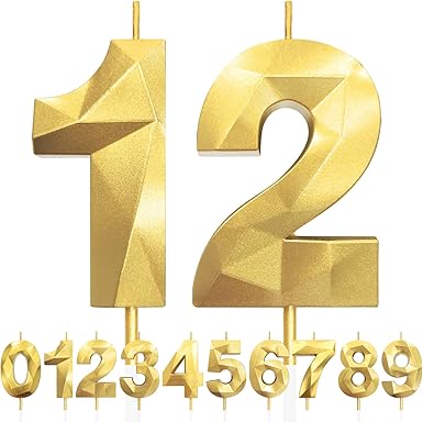 12th Birthday Candles, Number 12 Candle, Gold Birthday Candles for Cake ...