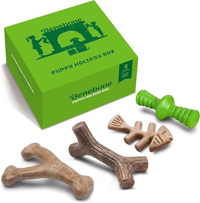 Benebone Puppy 4-Pack Dog Chew Toys, Made in USA, 30lbs and Under, for ...