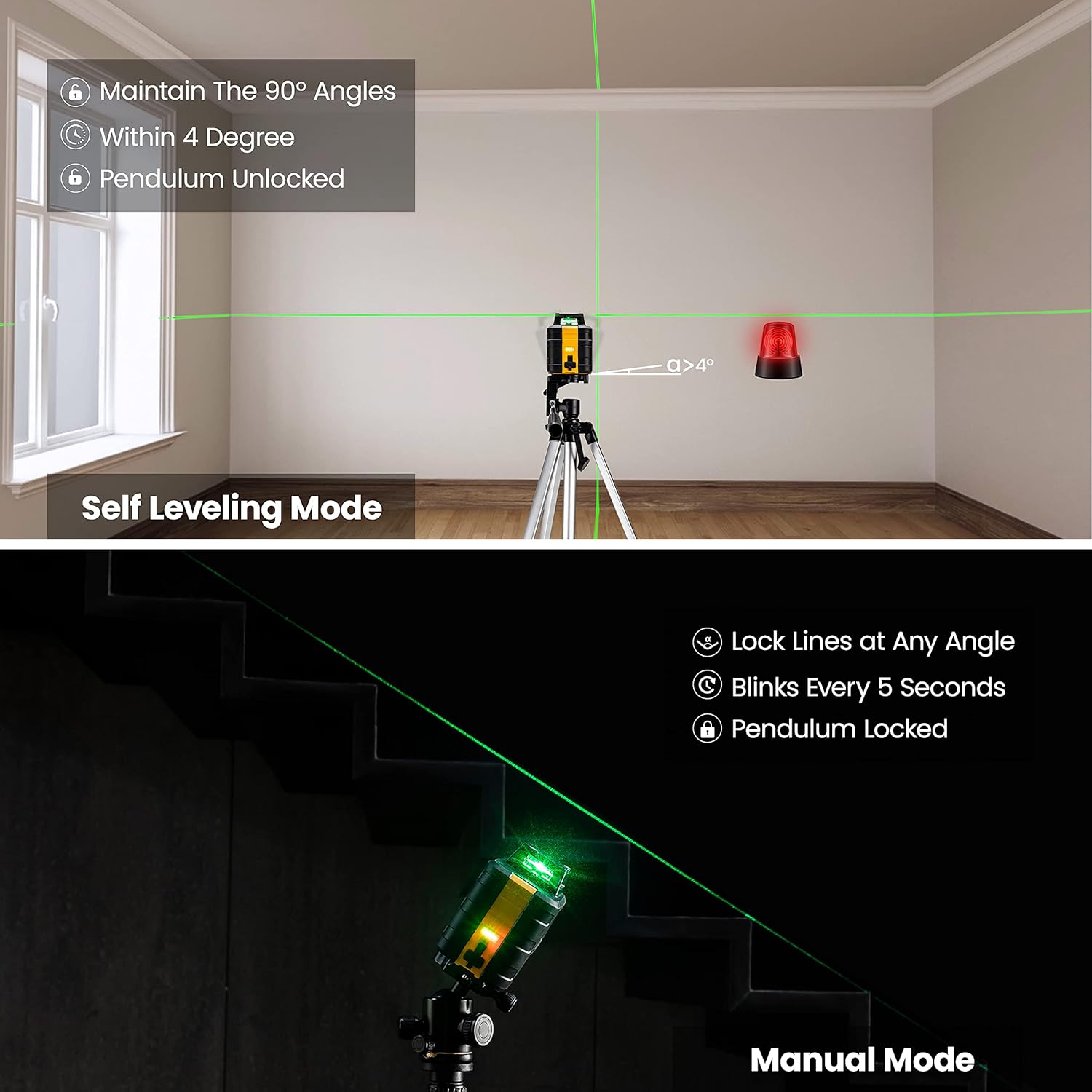 Buy KAIWEETS Self Leveling Green Laser Level, 360 Laser Line with 2 ...