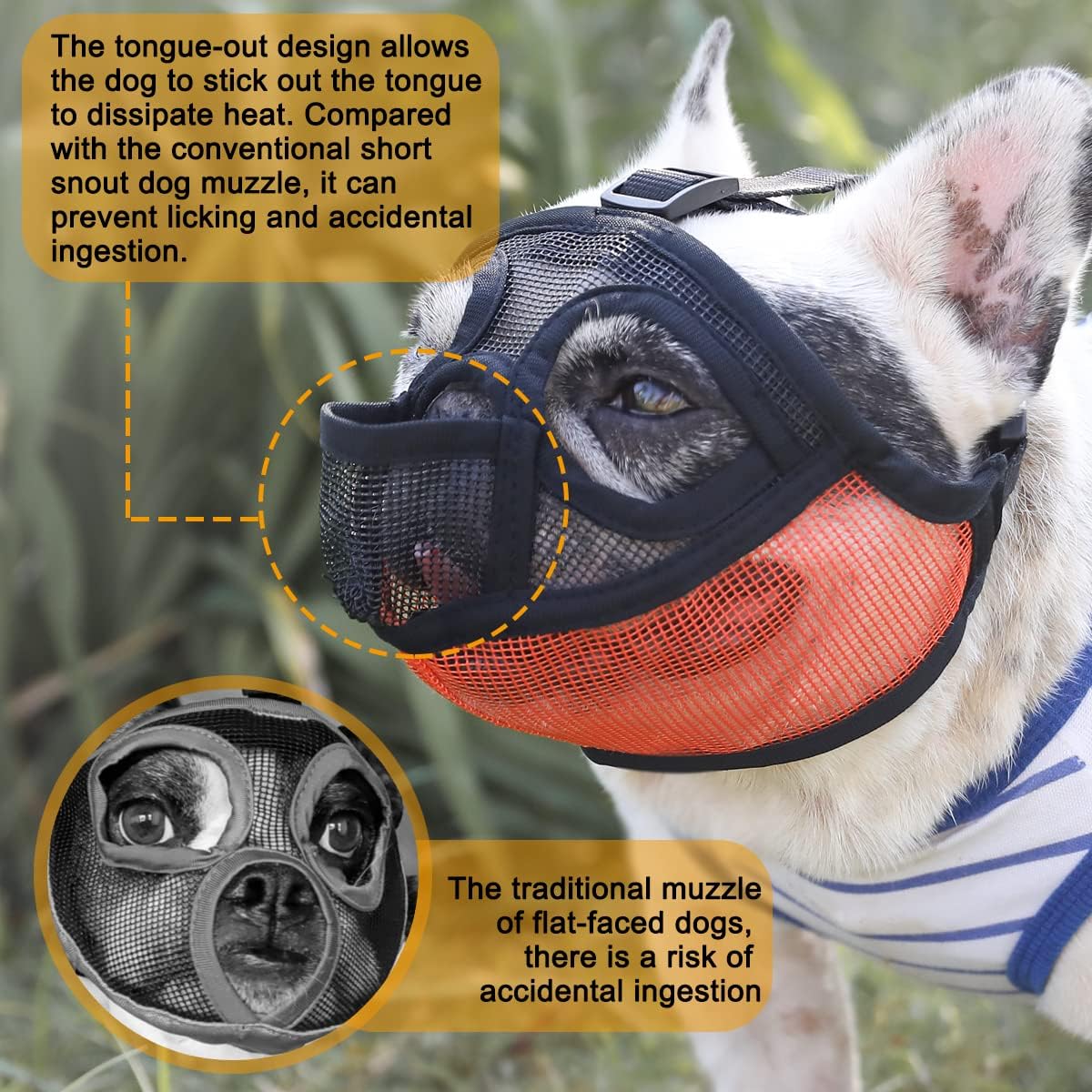 Snapklik.com : BARKLESS French Bulldog Muzzle, Short Snout Mesh Dog Muzzle
