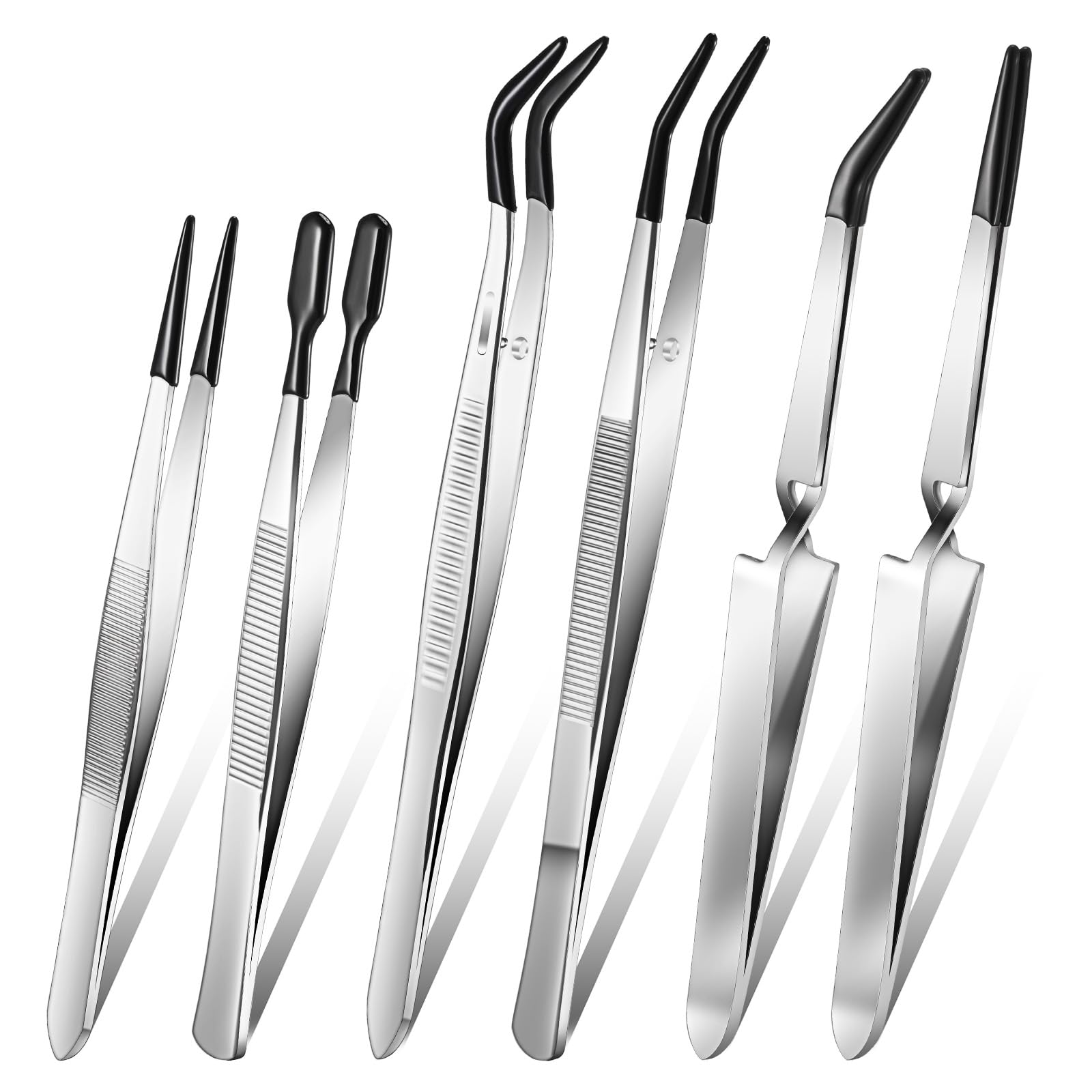 Amazon.com: Jingmore 6 Pieces Tweezers with Rubber Tips Cross Lock ...