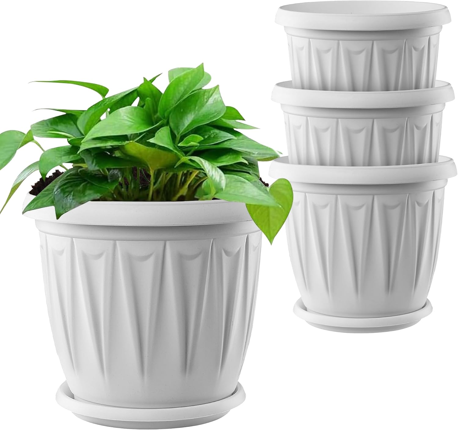 ZENQA 4 Pack 20.5cm Flower Plant Pots with Saucer Indoor | Large Plant ...