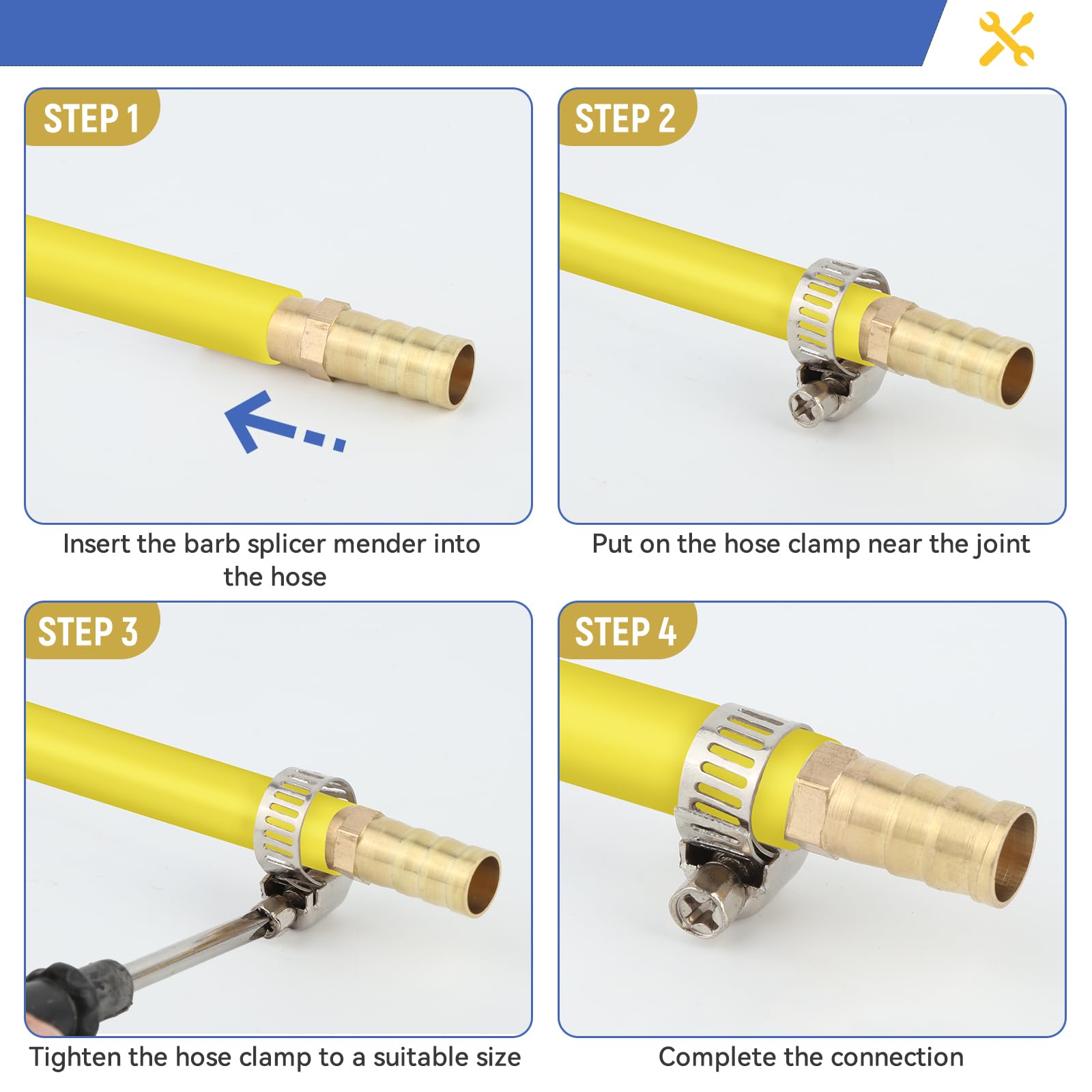 Brass Hose Connector Set 16 Hose Connectors 10 Hose Clamps, for Water ...