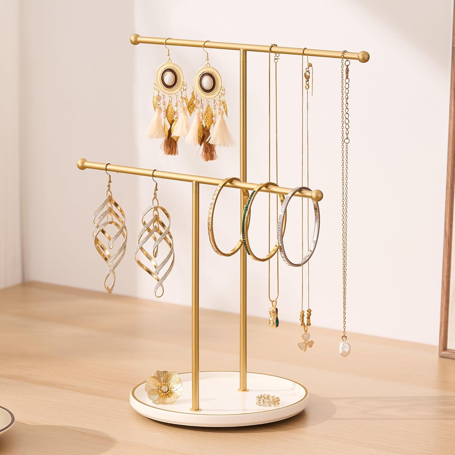 Amazon.com: Josmimic Gold Jewelry Holder Stand with Ceramic Tray: Small ...