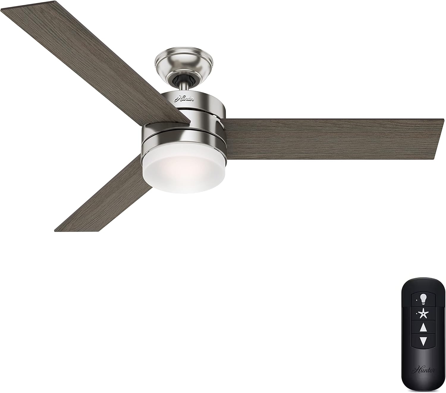 Hunter 54in Contemporary Ceiling Fan with Remote Control in Brushed ...