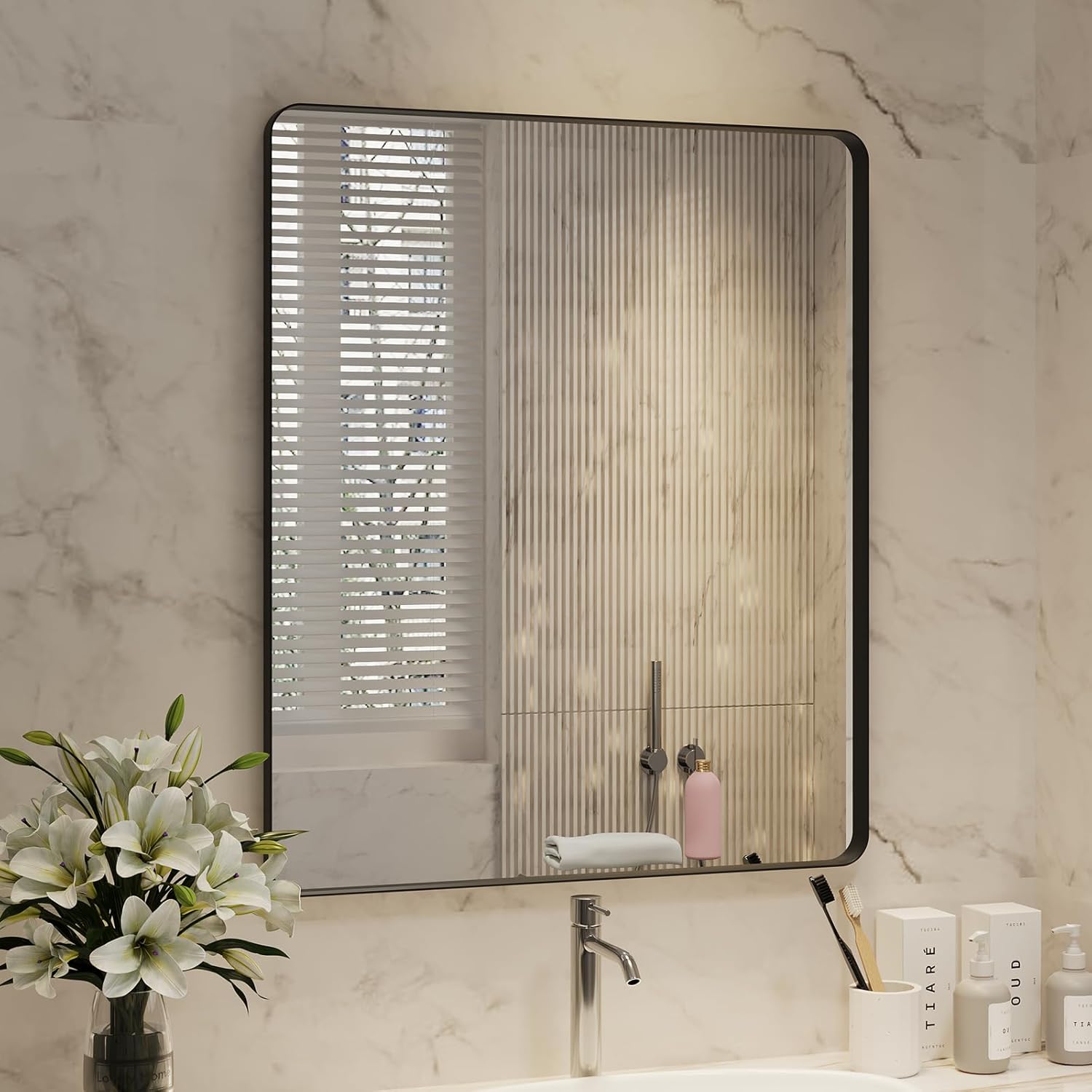 Amazon.com: Kernohan Black Bathroom Mirror for Vanity,30X36 Inch Matte ...