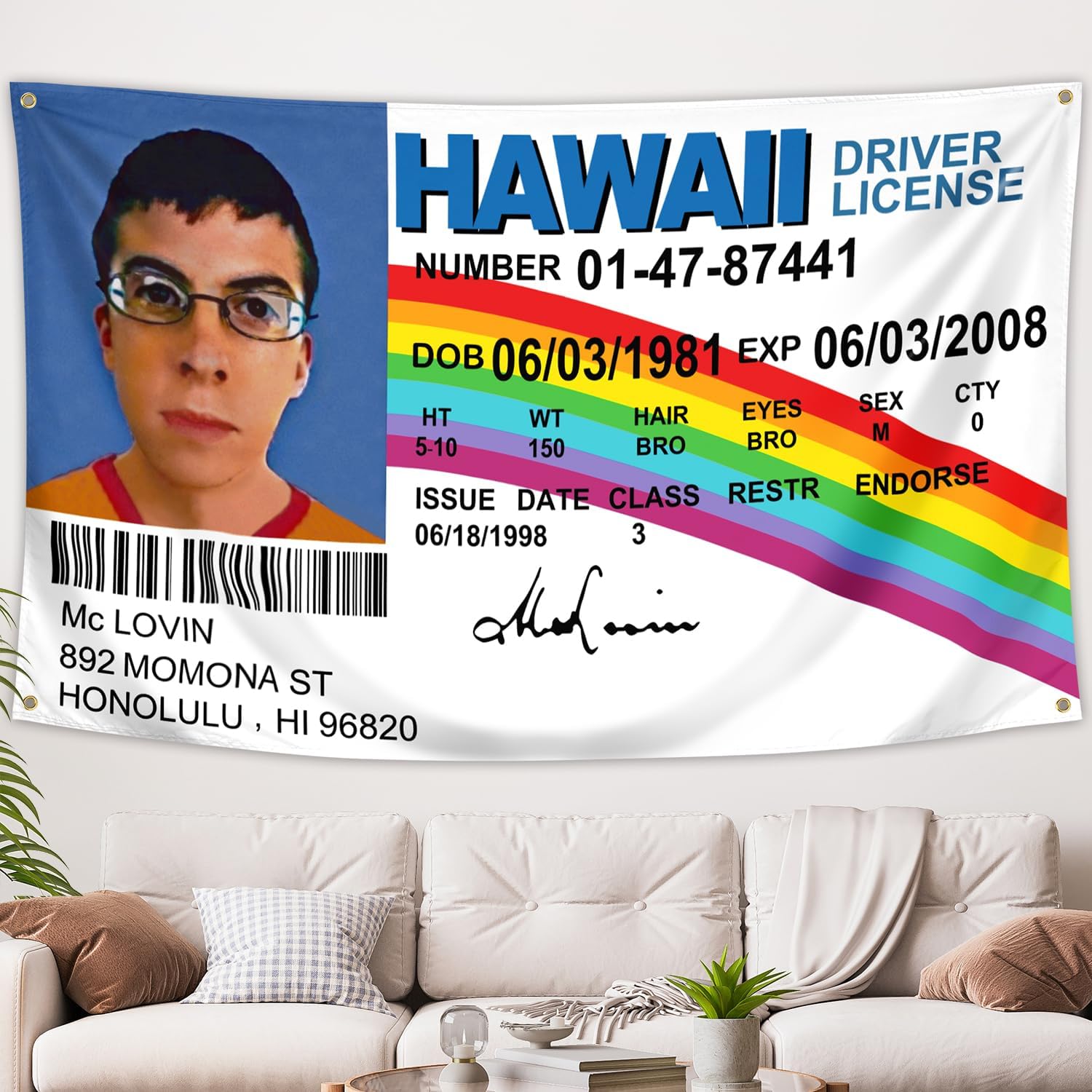 Amazon.com : Banger - McLovin Fake ID Flag AUTHENTIC Banner College ...