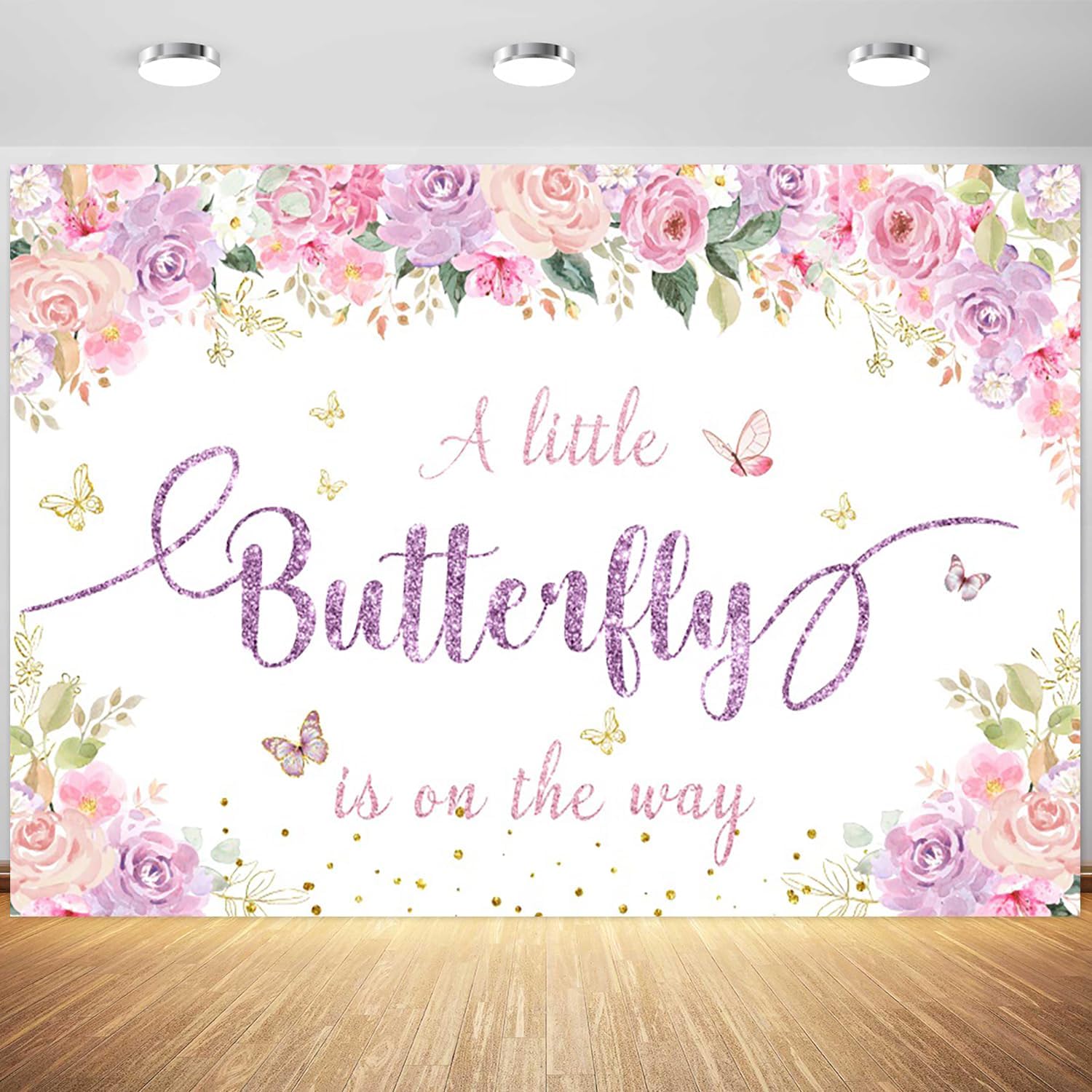 Amazon.com : 7x5ft Butterfly Baby Shower Backdrop A Little Butterfly is ...