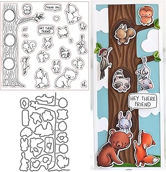 Amazon.com: Trees and Forest Animals Stamps and Dies Set for Card ...