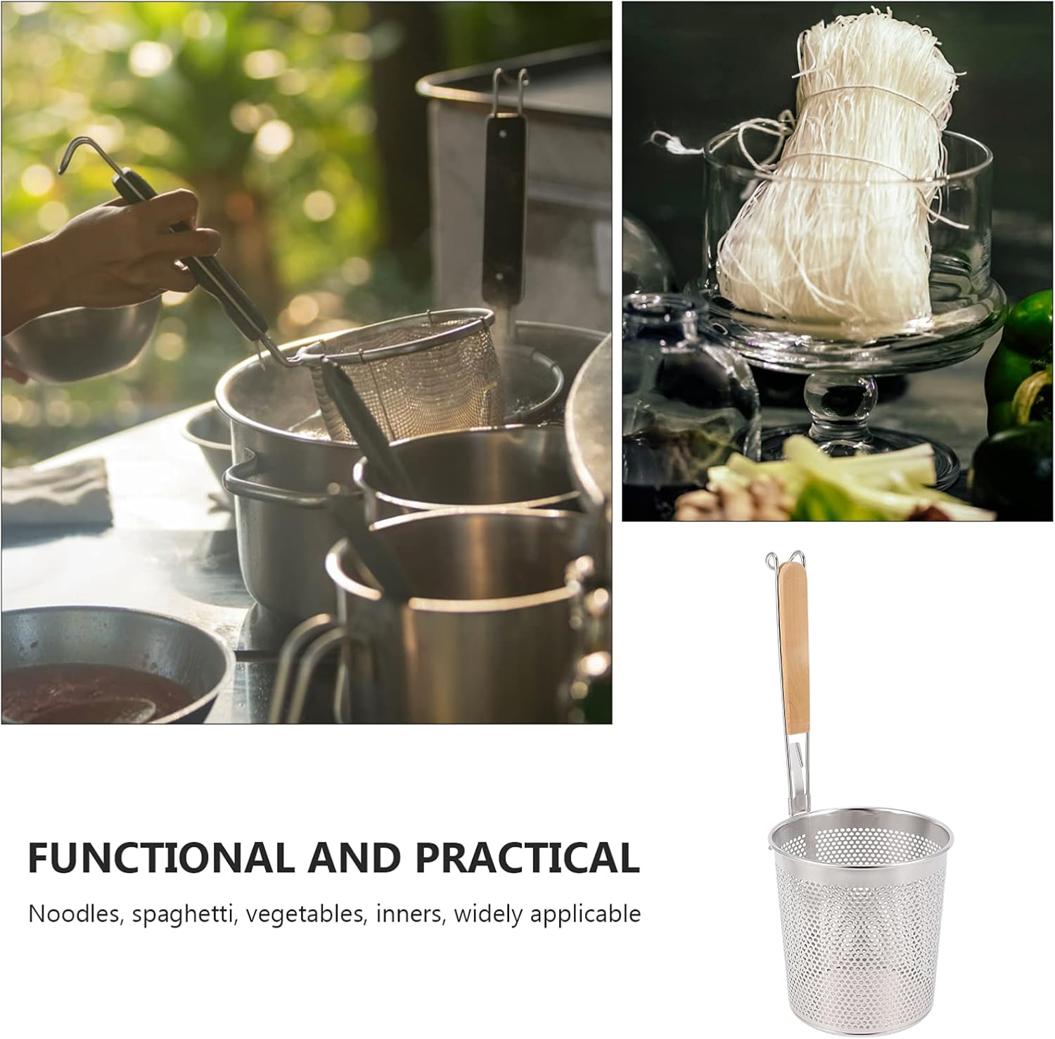 ZzzaNa Stainless Steel Pasta Basket Noodle Straining Basket Mesh Spider ...