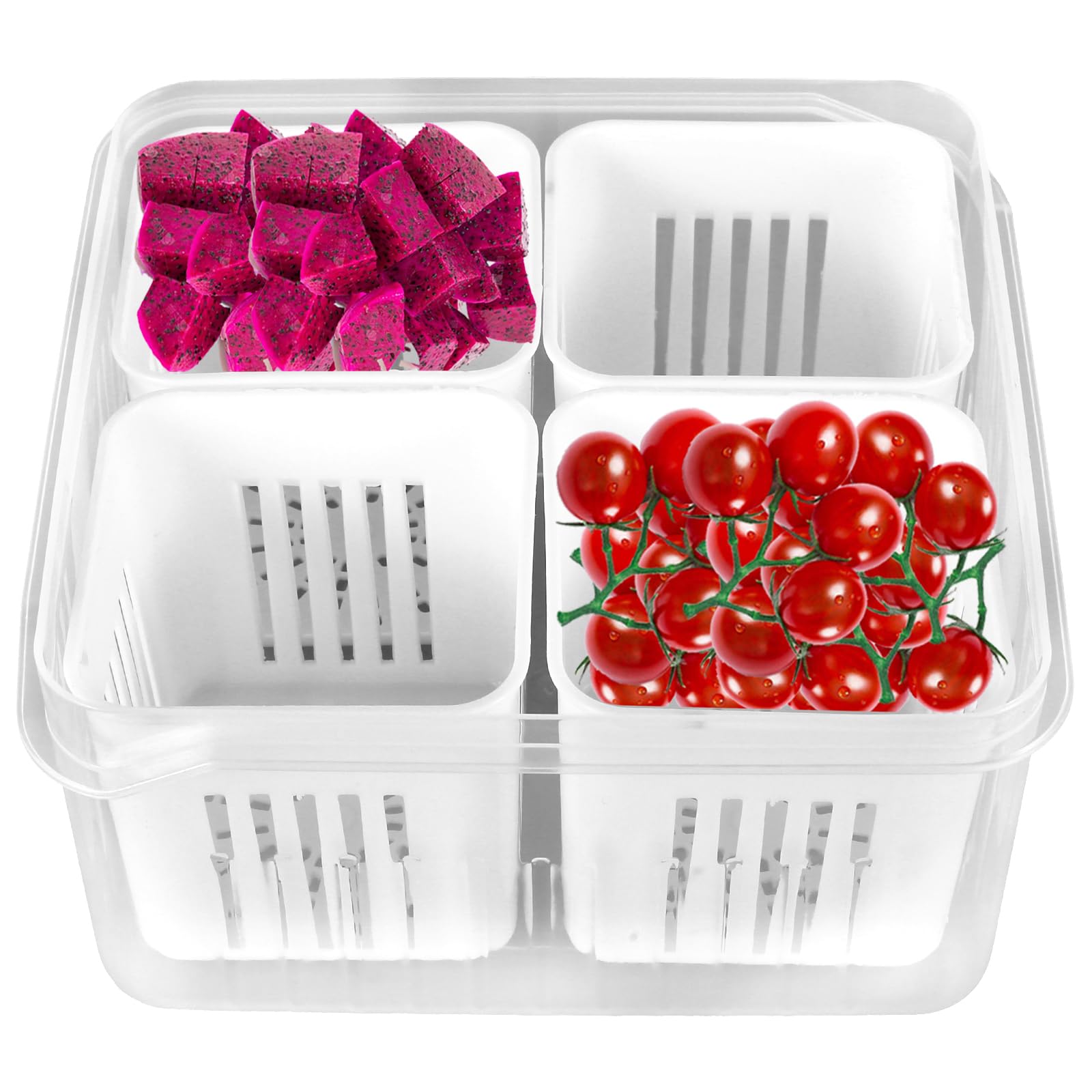 4 Grid Divided Vegetable Fruit Container with Lid Portable Appetizer ...