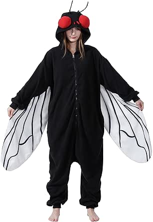 Amazon.com: NAMHTOM Adult Black Fly Costume Onesie Fly Bug Pajamas ...