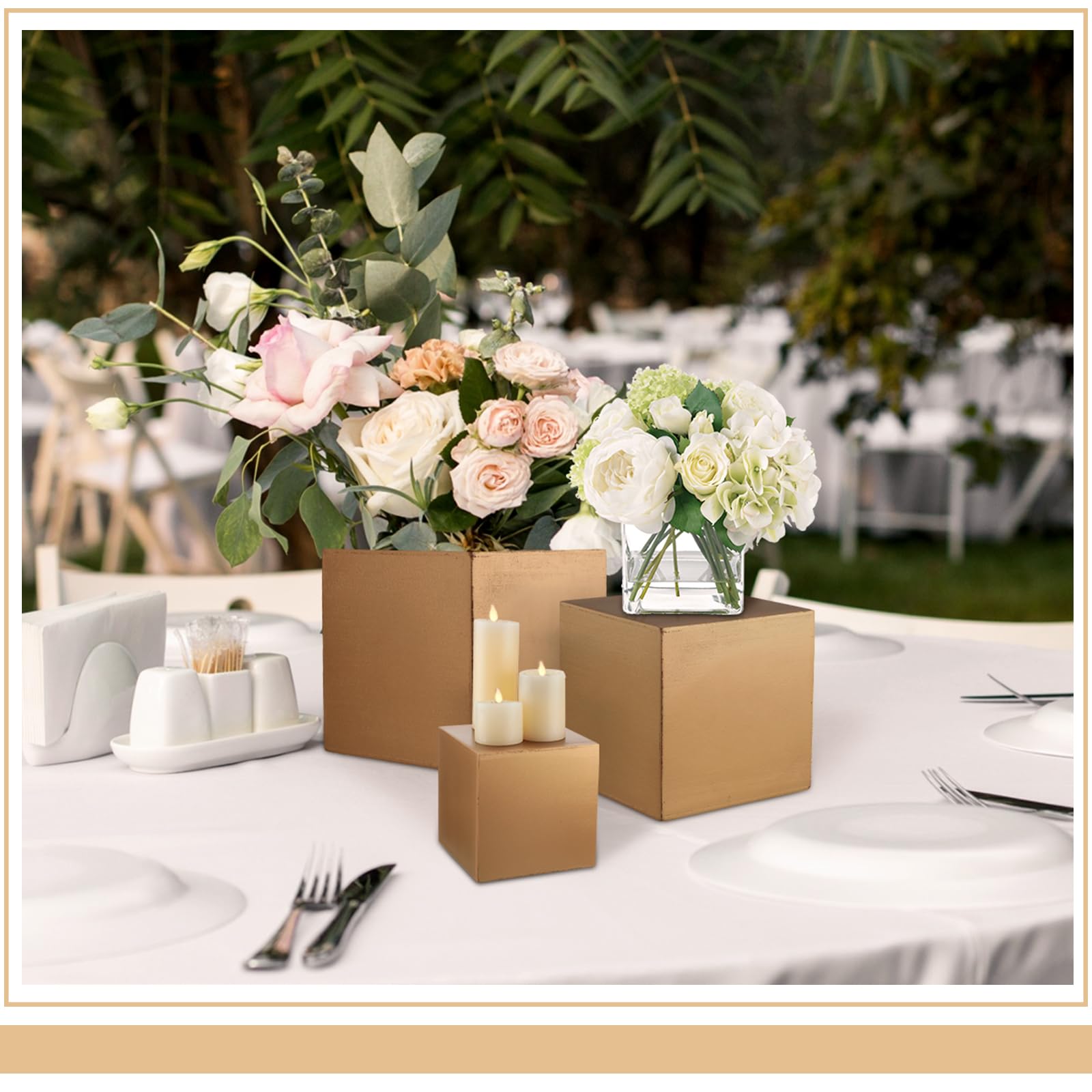 BBTO 6 Pcs Gold Buffet Risers Wood Display Stand Table Stands for ...