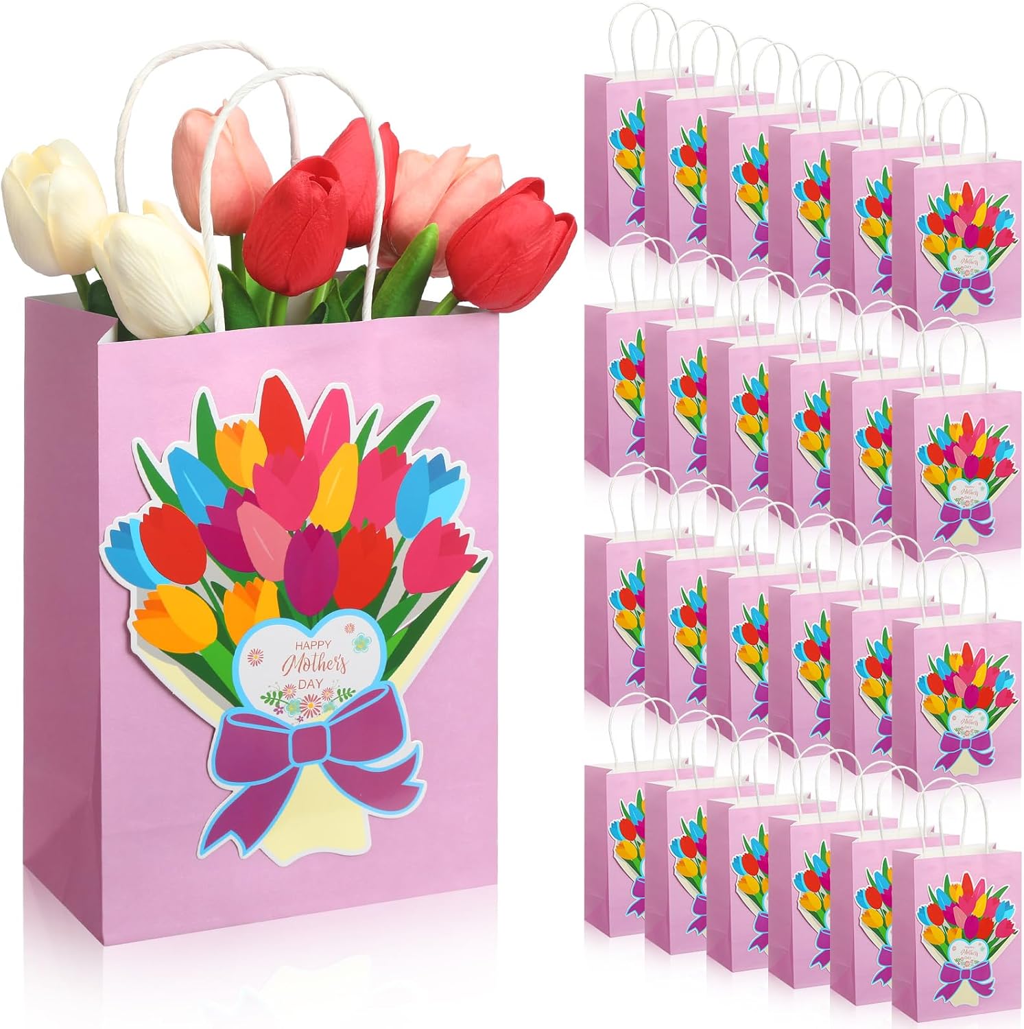Amazon.com: Saypacck 24 Pcs Mother's Day Flower Gift Bags Bulk Happy ...