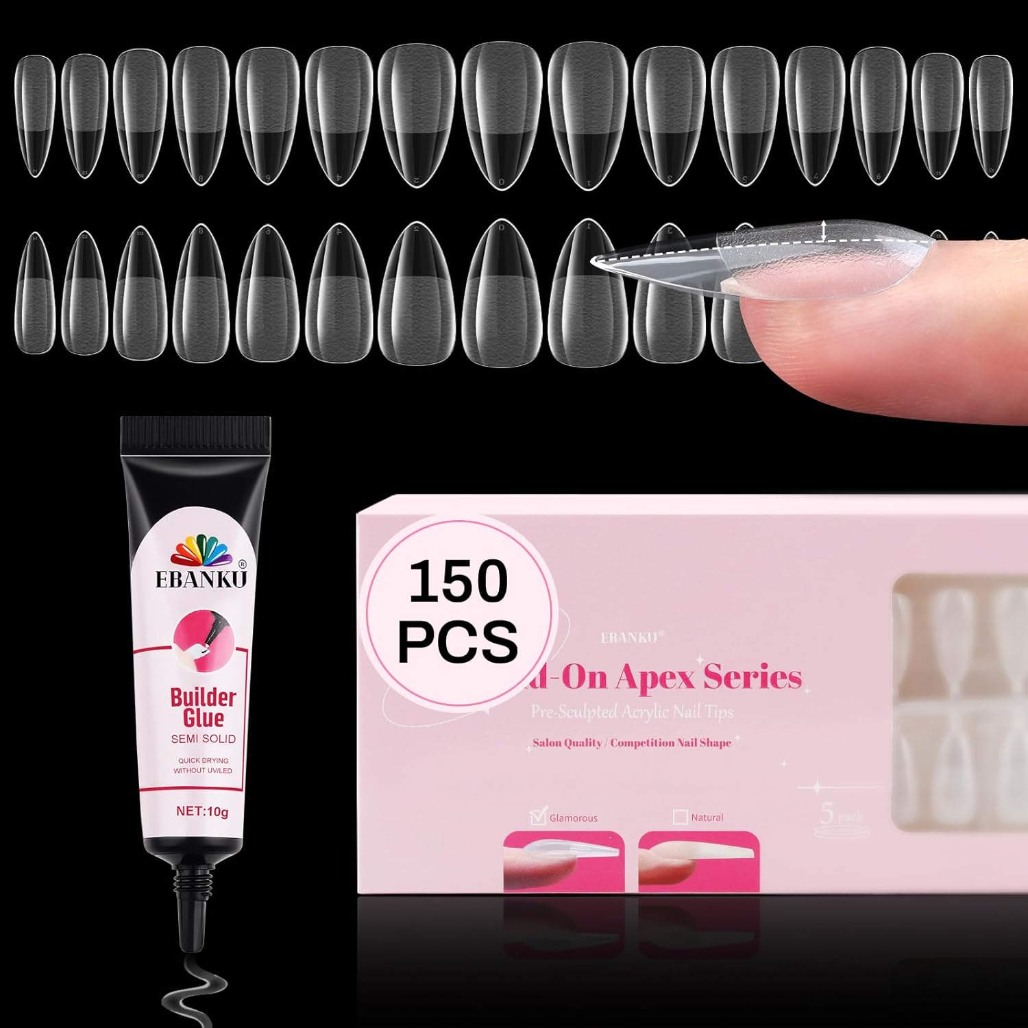 Amazon.com: 150 PCS Build on Apex Glamorous Nail Tips, EBANKU Pre ...