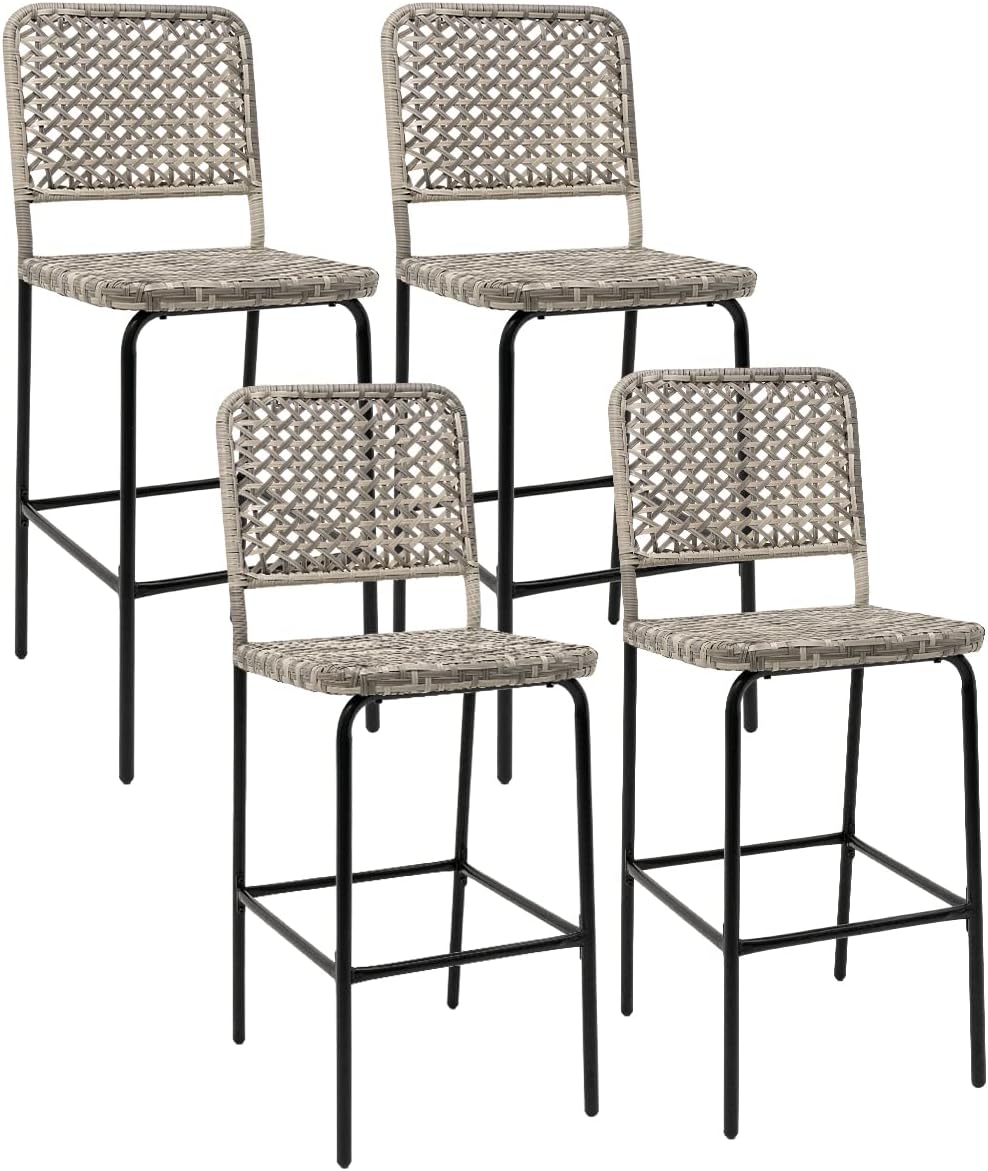 Amazon.com: Sundale Outdoor Patio Bar Stools Set of 4, Hand Woven PE ...