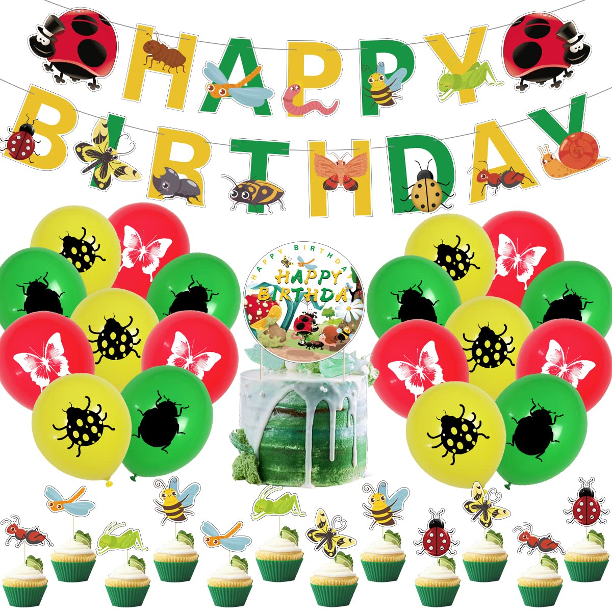 Insect Party Decorations Kit With Ladybug Snails Happy Birthday Banner ...