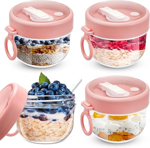 Amazon.com: Gerrii 4 Pcs Overnight Oats Container with Lids and Spoons ...