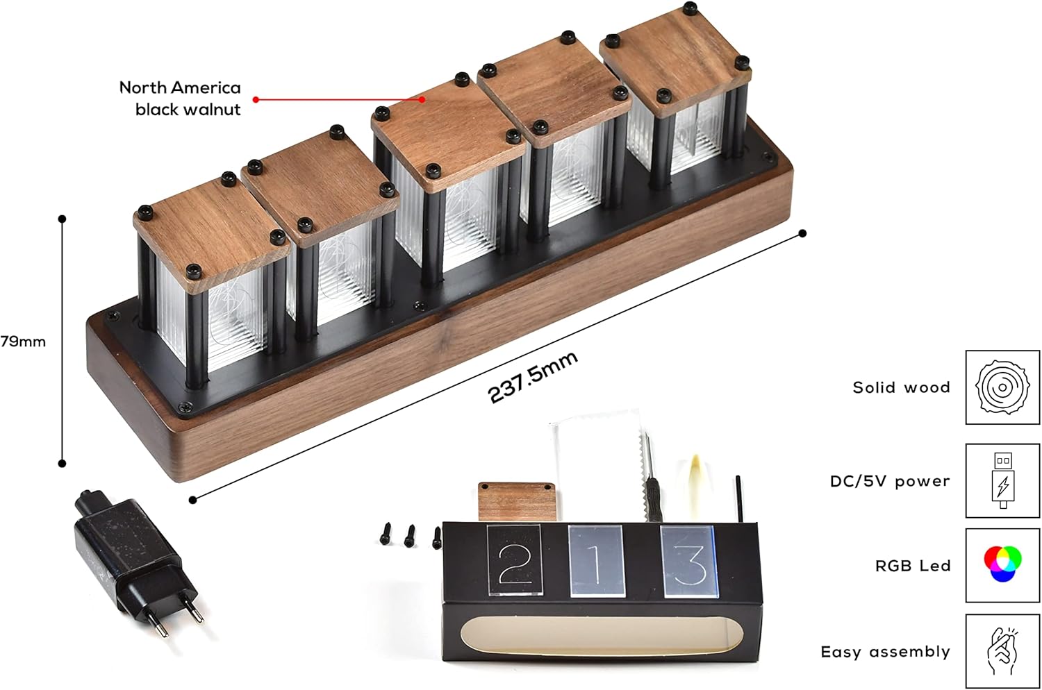 LED Nixie Clock, DIY Nixie Clock RGB Glow Tube 1600 Colors Multi-Mode ...
