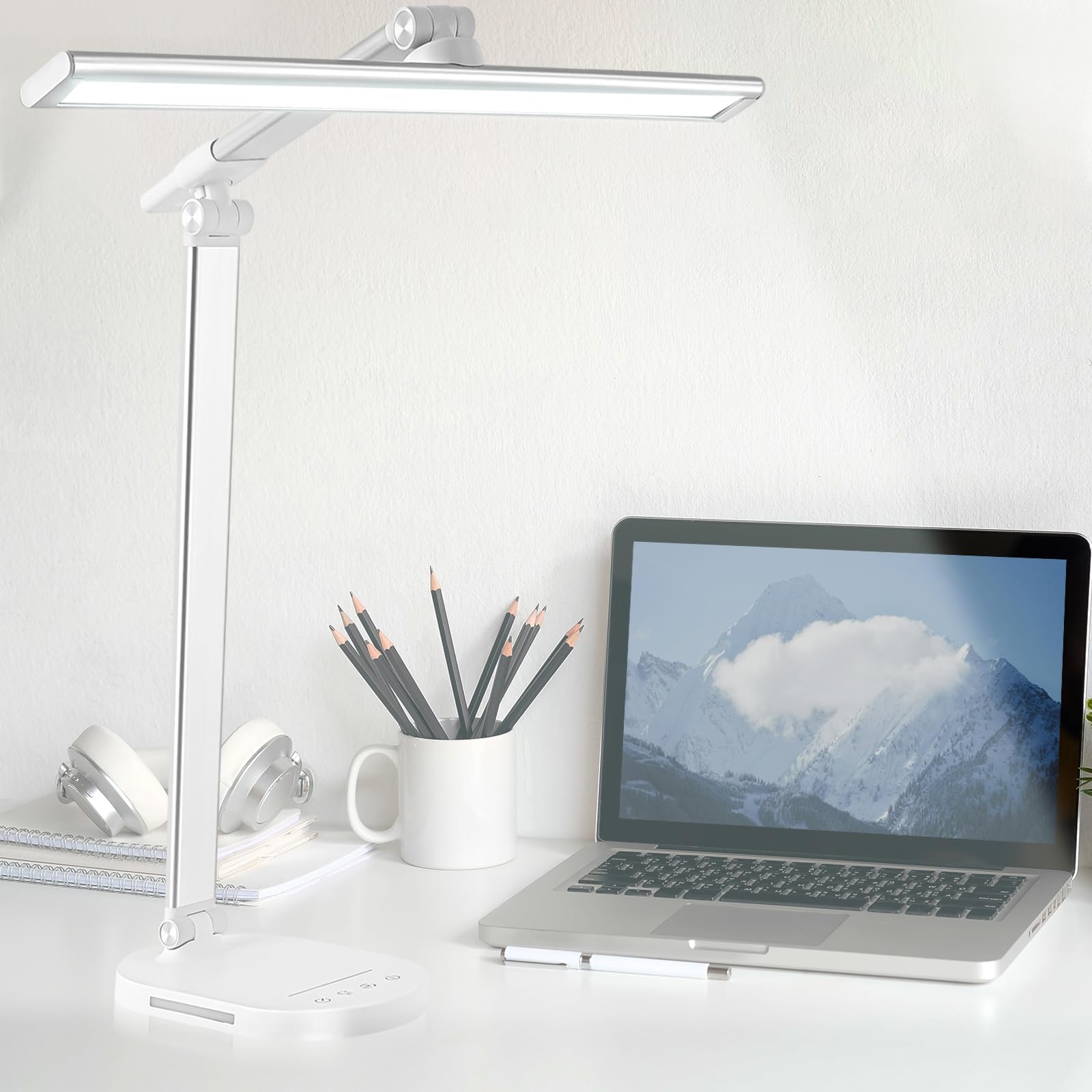 white crown LED Desk Lamp Dimmable Table Lamp Reading Lamp with USB ...