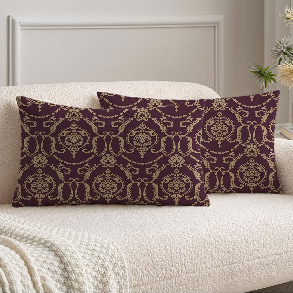 Amazon.com: Set of 2 Decorative Throw Pillow Covers Red Baroque Damask ...