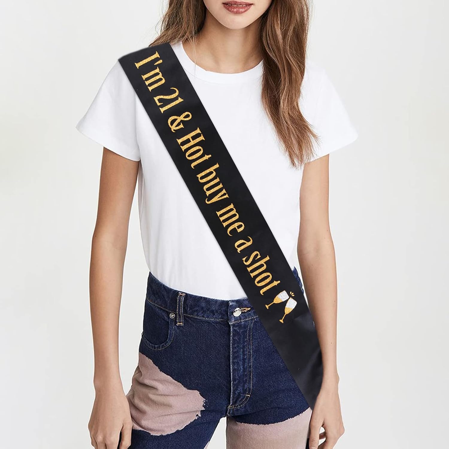 Amazon.com: 21st Birthday Sash Black I'm 21 & Hot, Buy Me a Shot Sash ...
